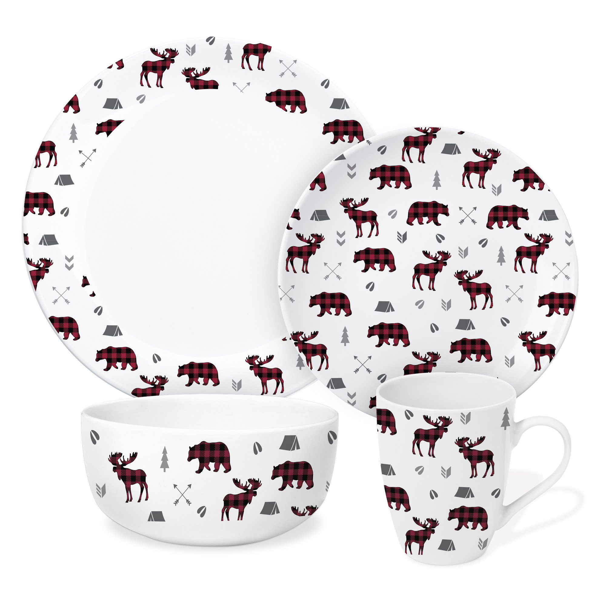 Loon Peak® Rosetta Coupe Wildlife 16 Piece Dinnerware Set, Service for ...