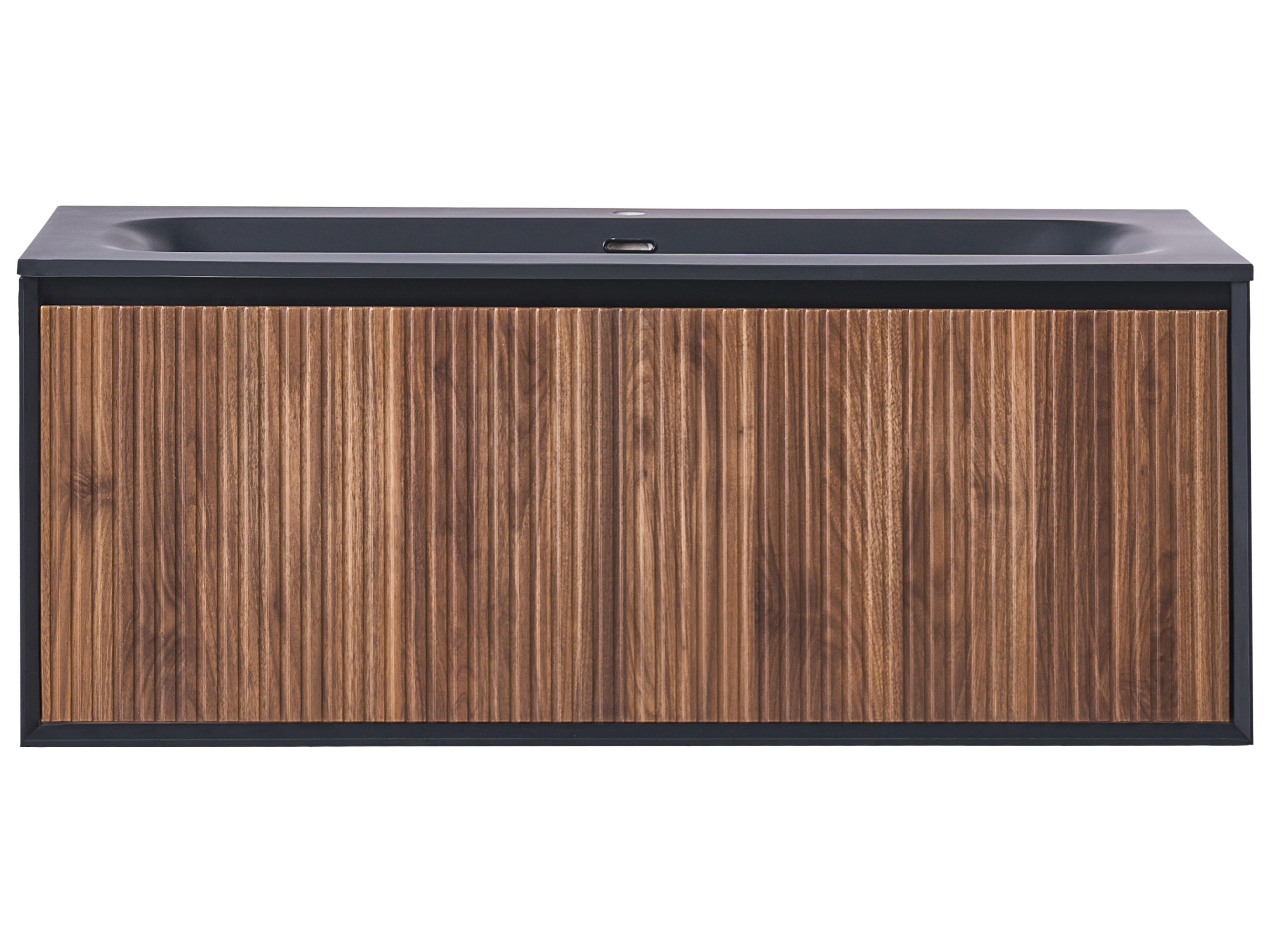 Ivy Bronx Wall Mounted Vanity Unit with Basin TITICACA 120 cm Dark ...
