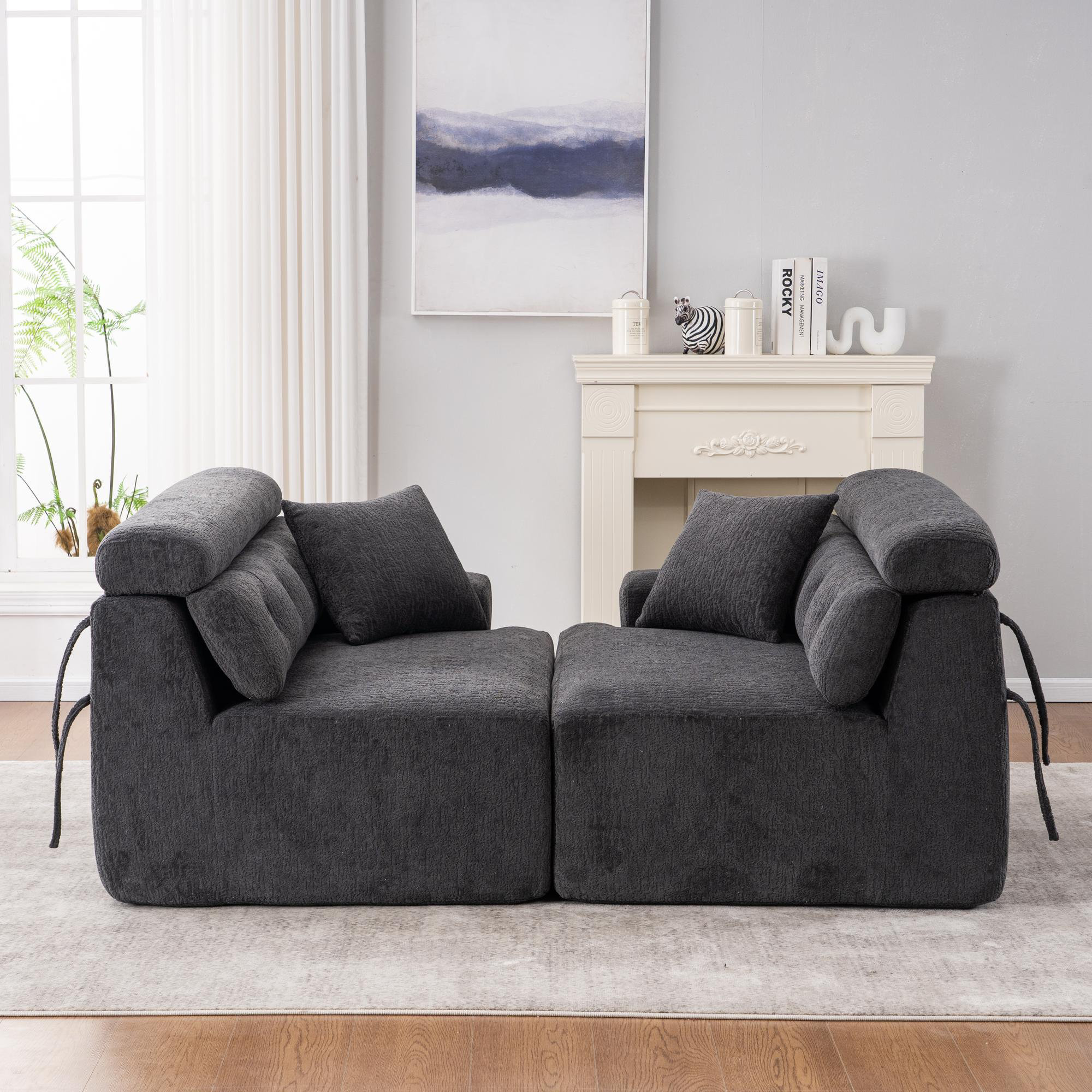 Latitude Run® GRAY COMPRESSION SOFA: 4-seater combined sofa, Wood Grain ...