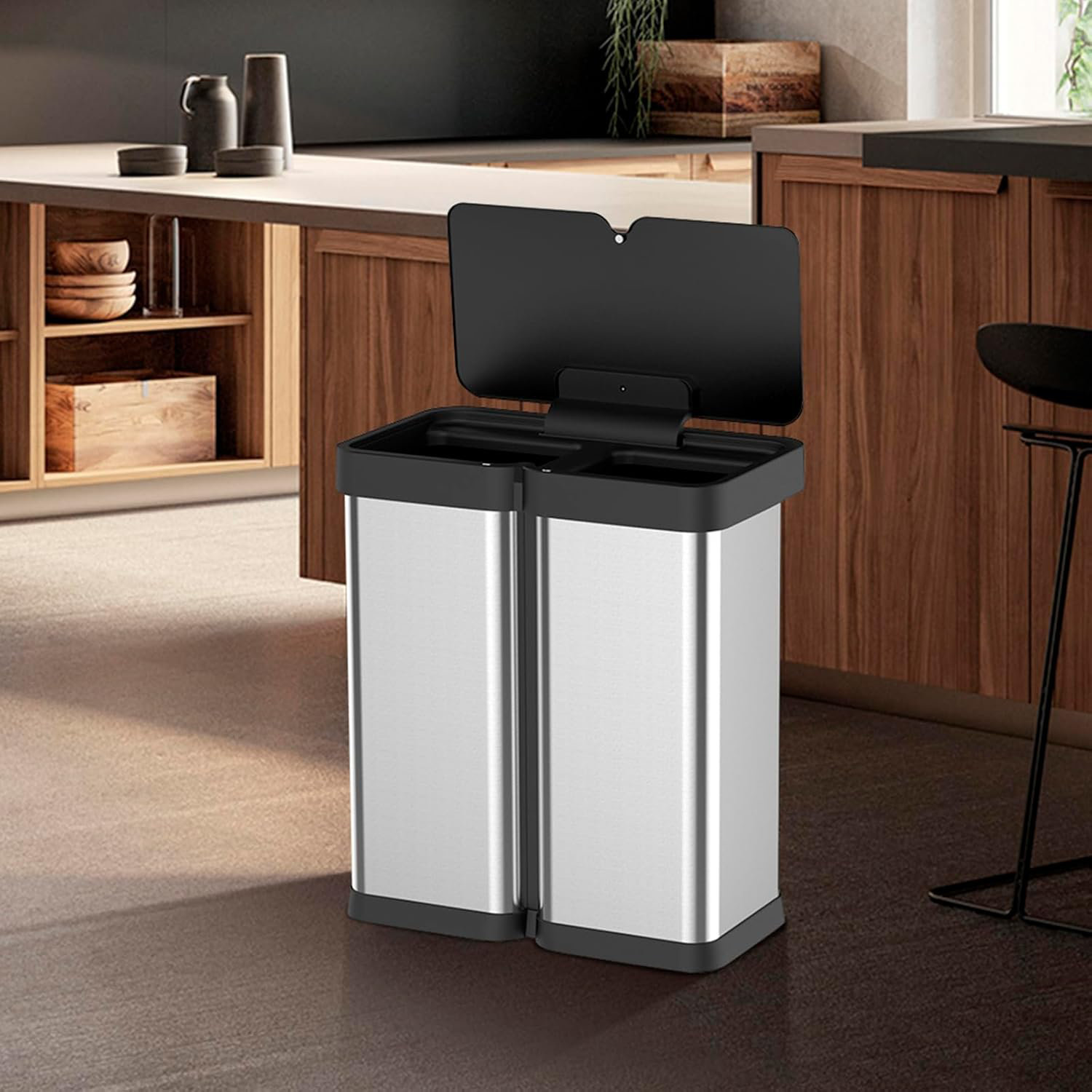 Fashionwu Automatic Trash Can, Touchless Stainless Steel Wastebasket ...