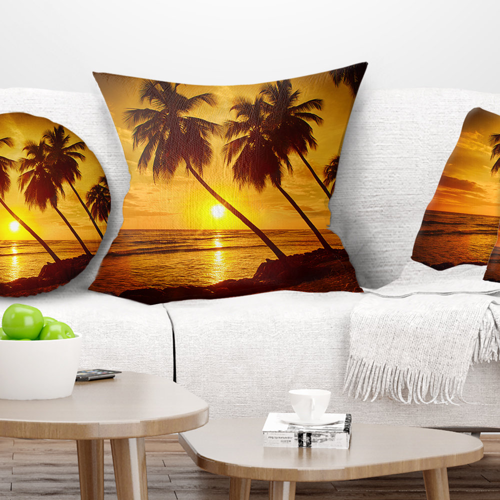 Design Art Beach Sunset in Island Barbados - Sea & Shore Printed Pillow ...