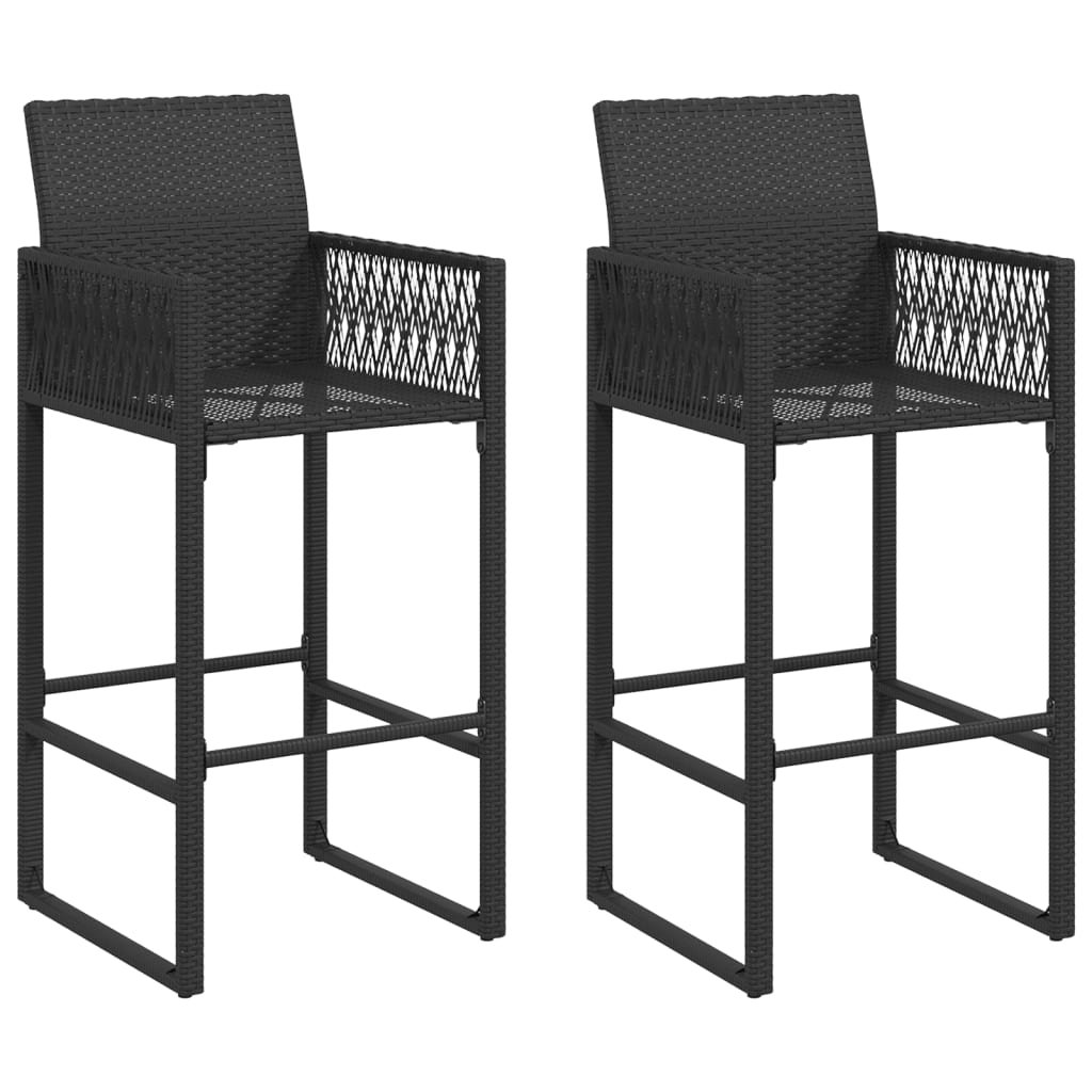 Ebern Designs Patio Bar Stools 2 Pcs Black Poly Rattan | Wayfair