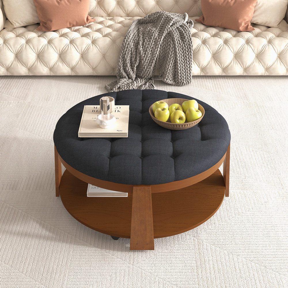 Red Barrel Studio Modern Large Round Ottoman Coffee Table 2-Tier ...