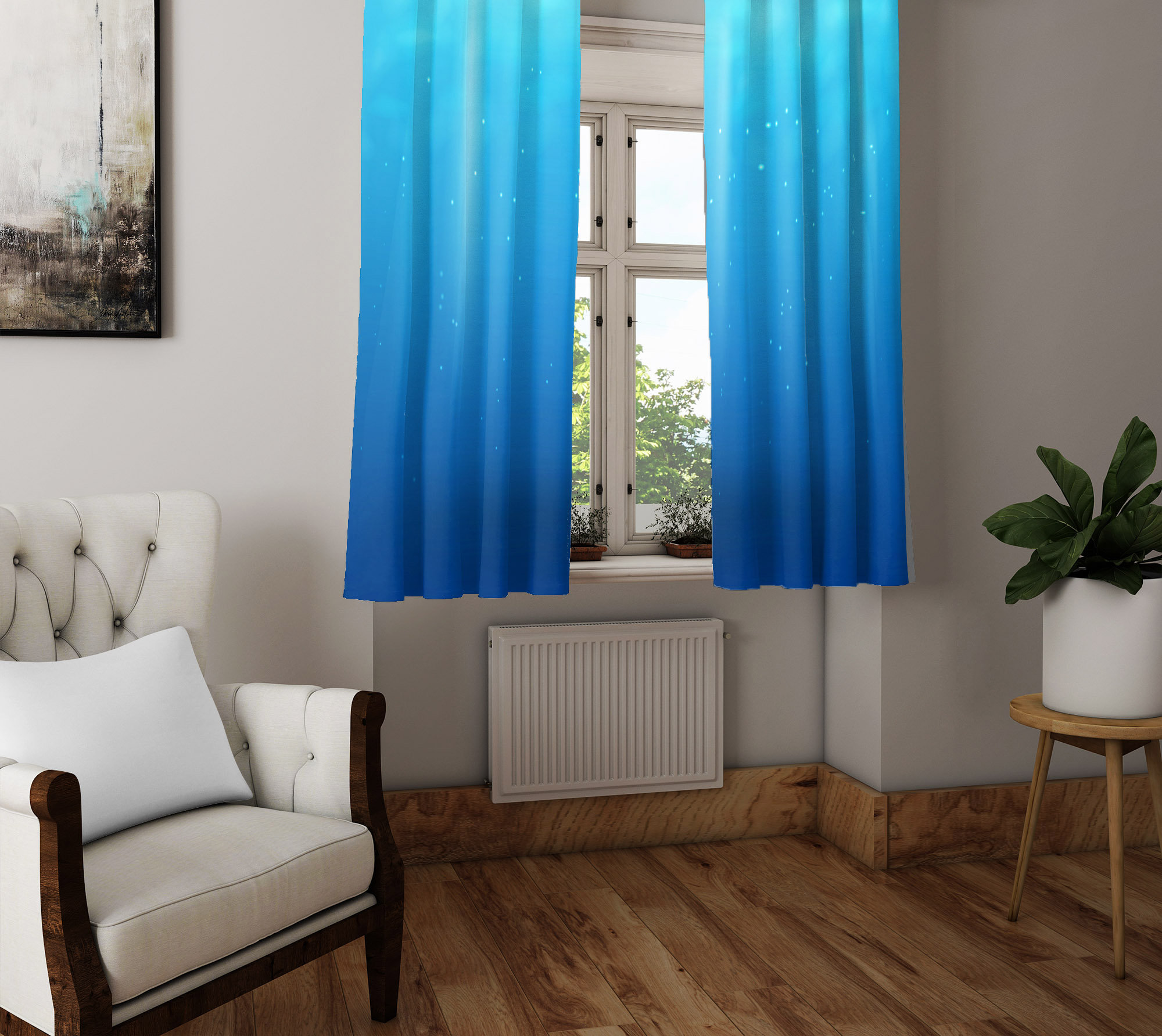 Deja Blue Studios Gradient Ocean Blue Ombre Semi-Sheer Curtain Panels ...