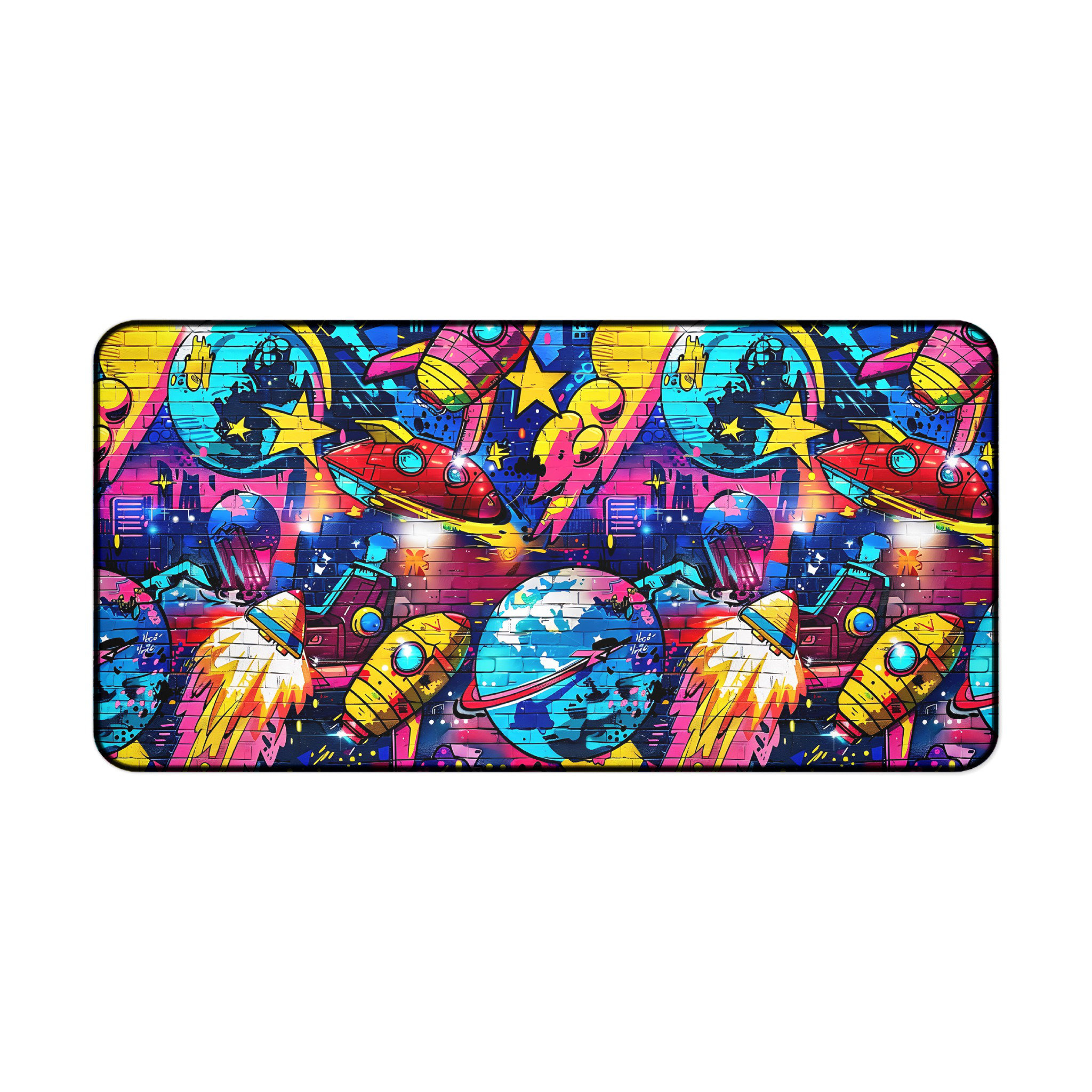 East Urban Home Space Graffiti Mouse Mat, Rocket Ship Desk Mat ...