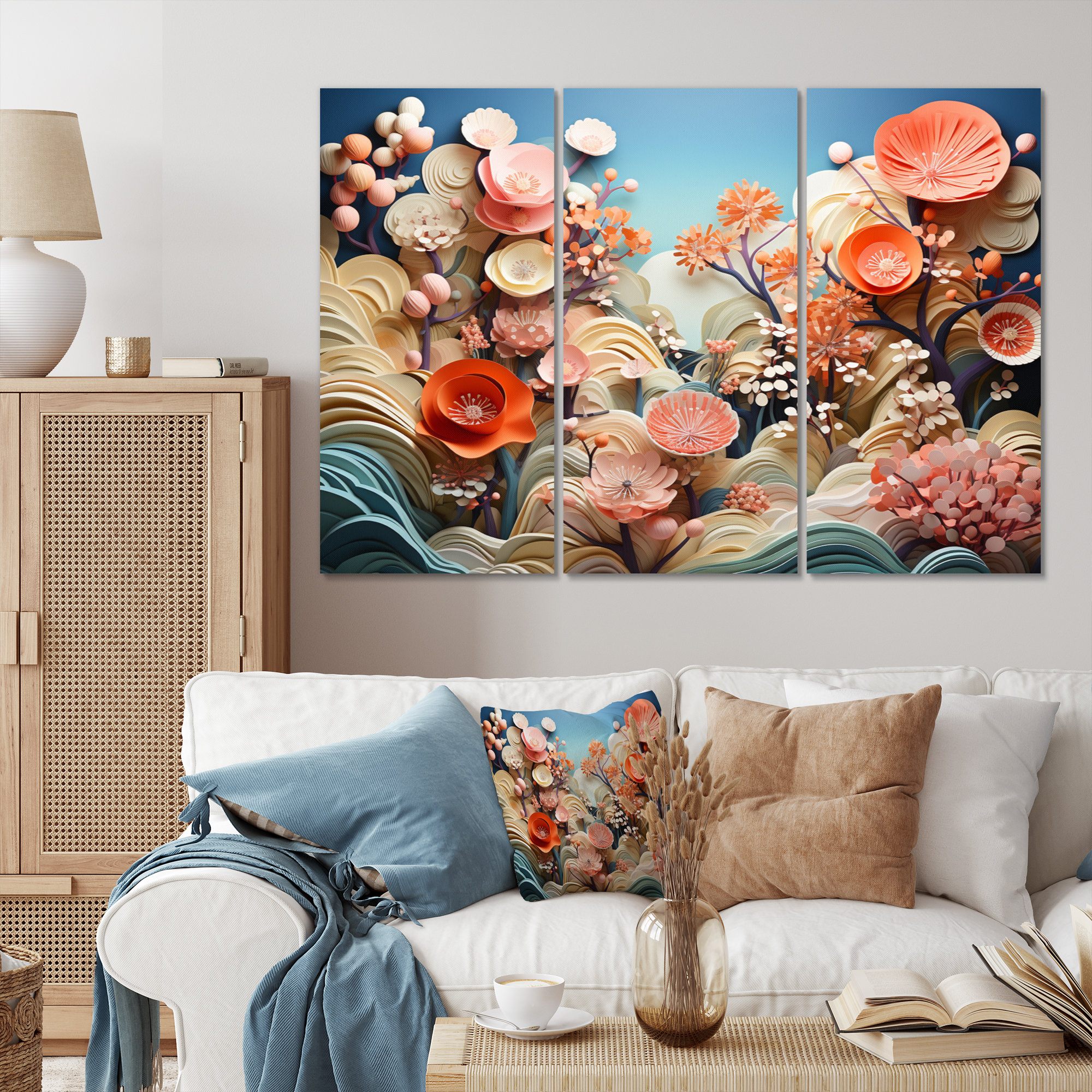Winston Porter Coral Vibrant Reef Geometric On Canvas 3 Pieces Print ...
