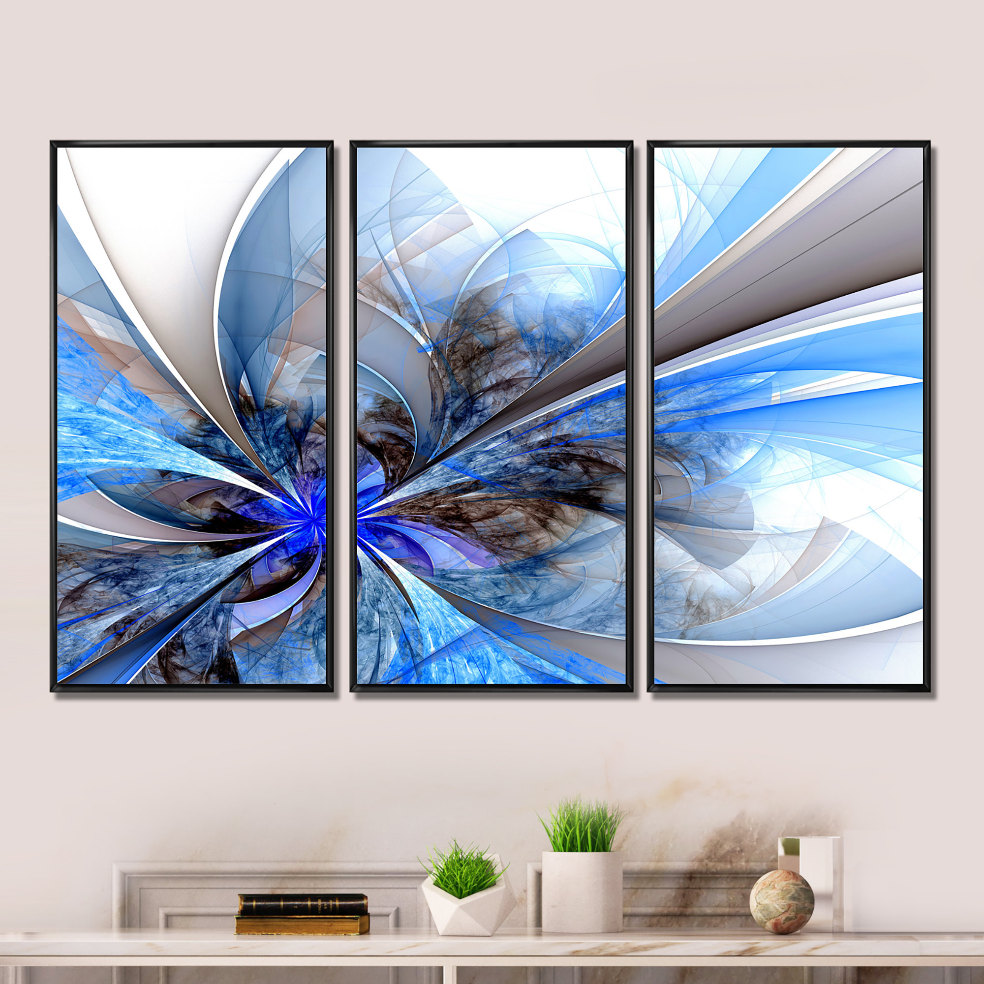 Wrought Studio™ Symmetrical Large Blue Fractal Flower - Floral Framed ...