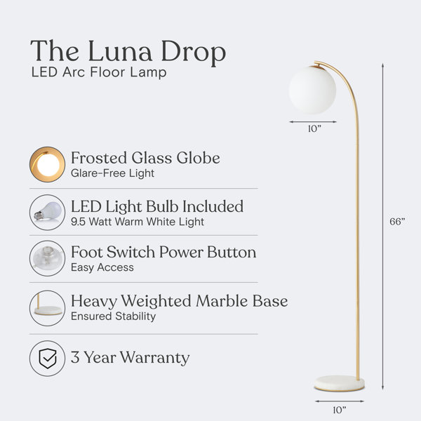 Brightech Luna Drop 75 in. Modern LED Arc Floor Lamp with Frosted Glass ...
