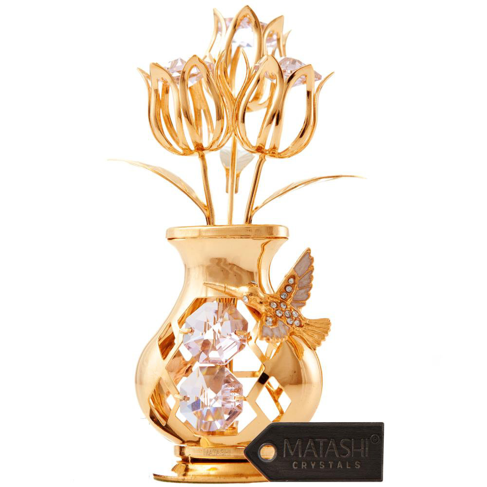 Matashi Crystal 24K Gold Plated Crystal Studded Flower Figurine ...
