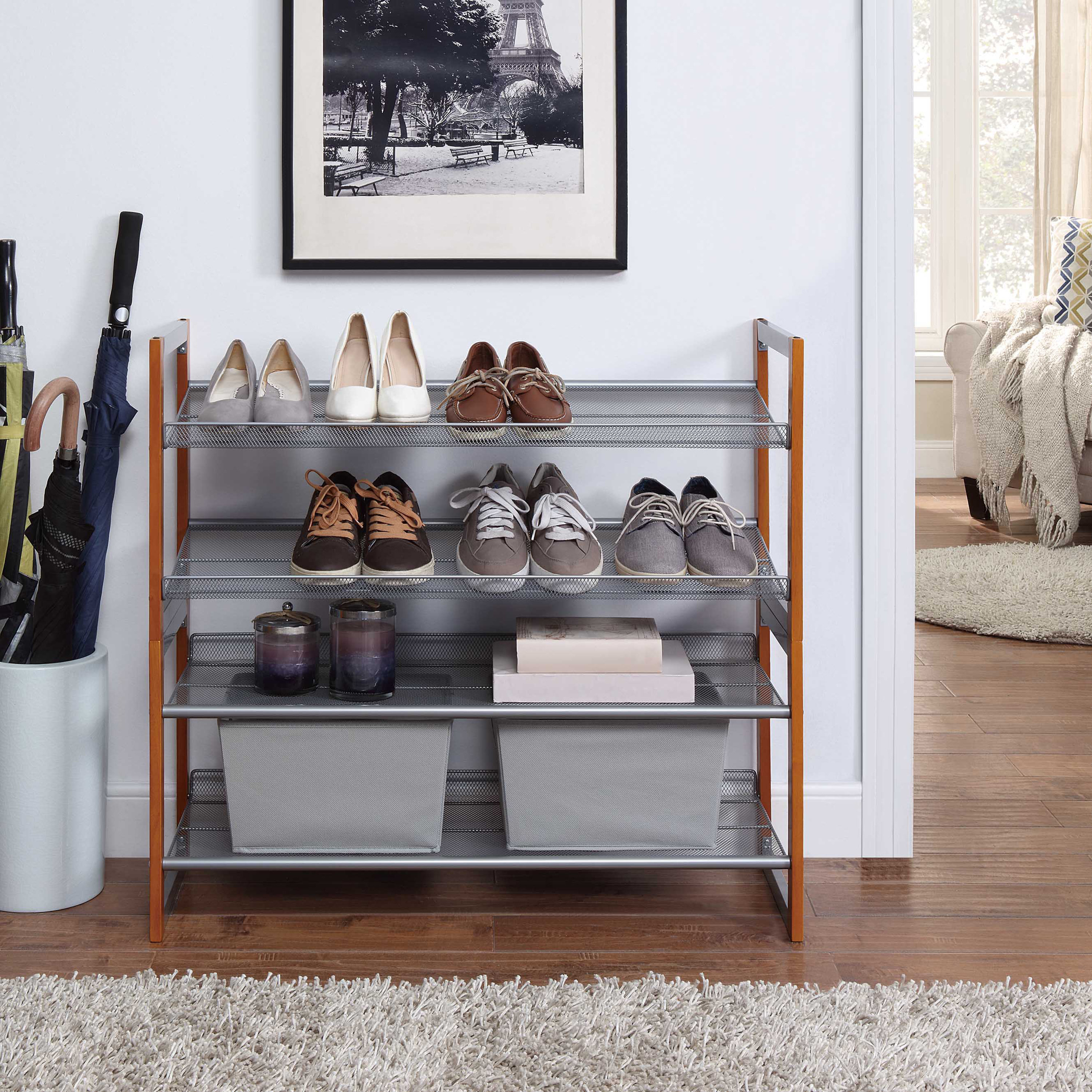 Rebrilliant Wooden 16 Pair Stackable Shoe Rack | Wayfair