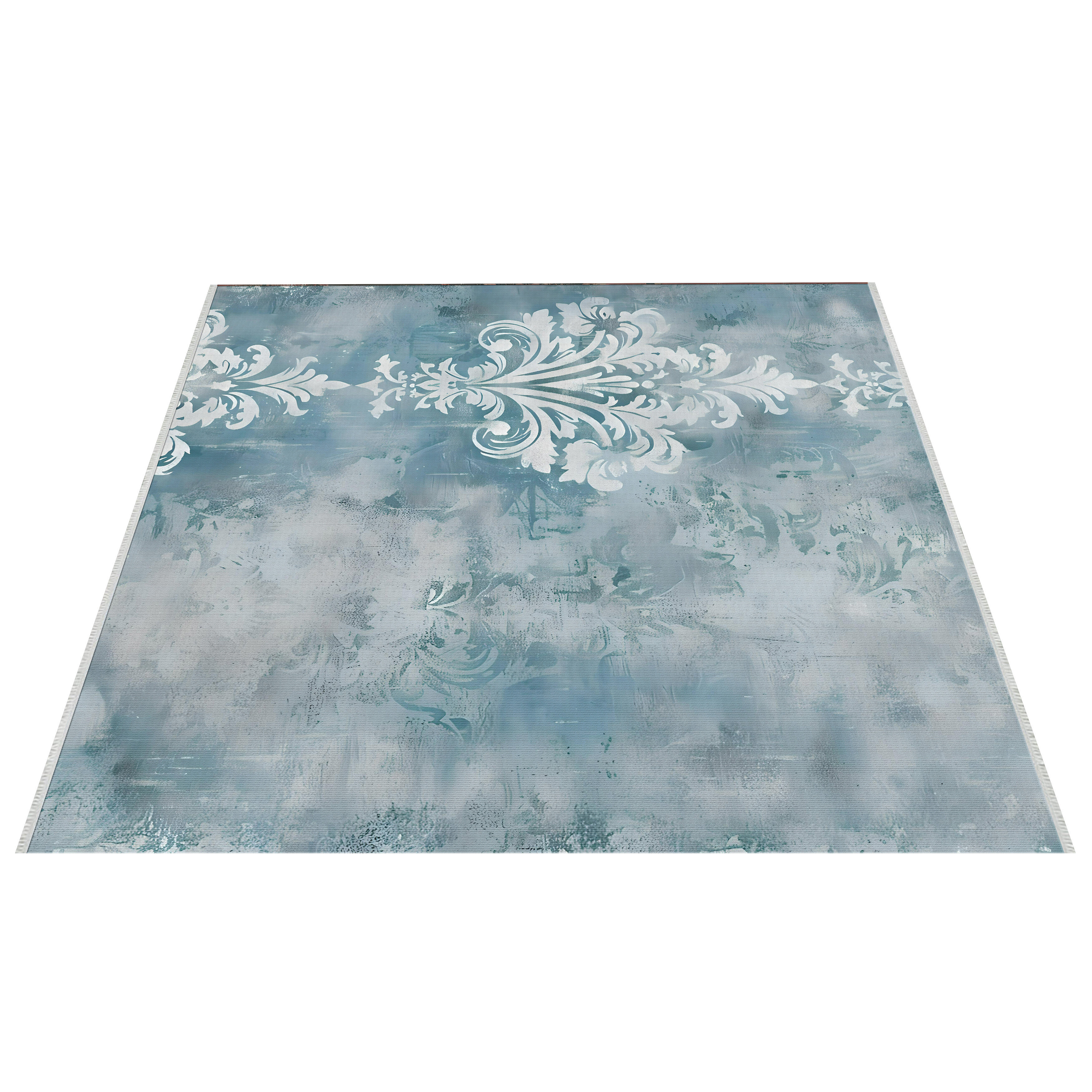 Alcott Hill Damask Rug - Blue And Ivory - Elegant Faded Floral Design ...