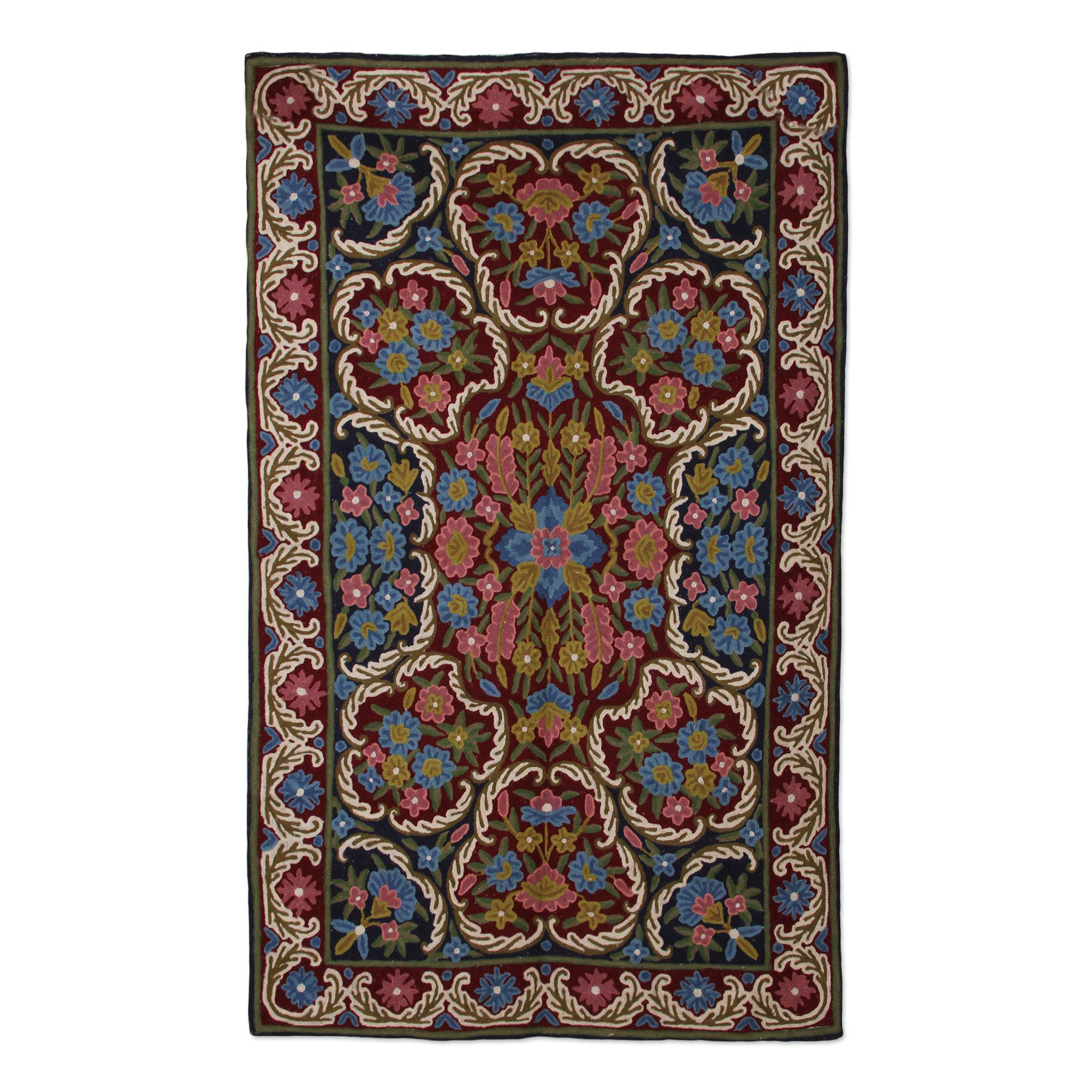 World Menagerie Raisa Chain Stitch Handmade Blue / Green / Red Area Rug ...