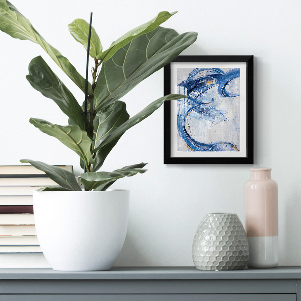 Wrought Studio™ Blue Sweep Framed On Paper Print | Wayfair