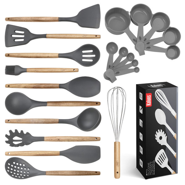 KALUNS Kitchen Utensils Set, 21 Wood And Silicone Cooking Utensil Set ...