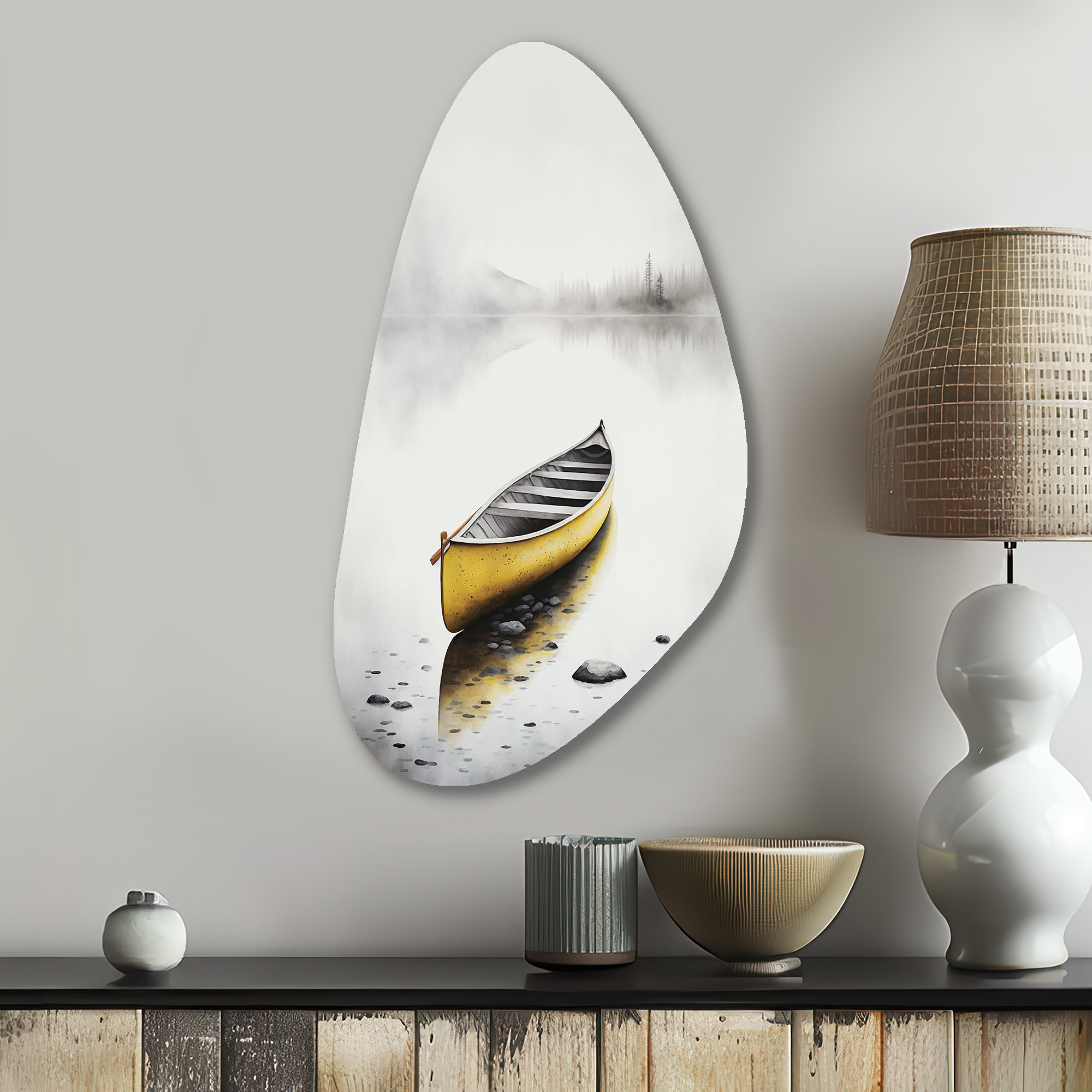Design Art Yellow Canoe On The Lake I - Coastal Boat Fall Shape ...