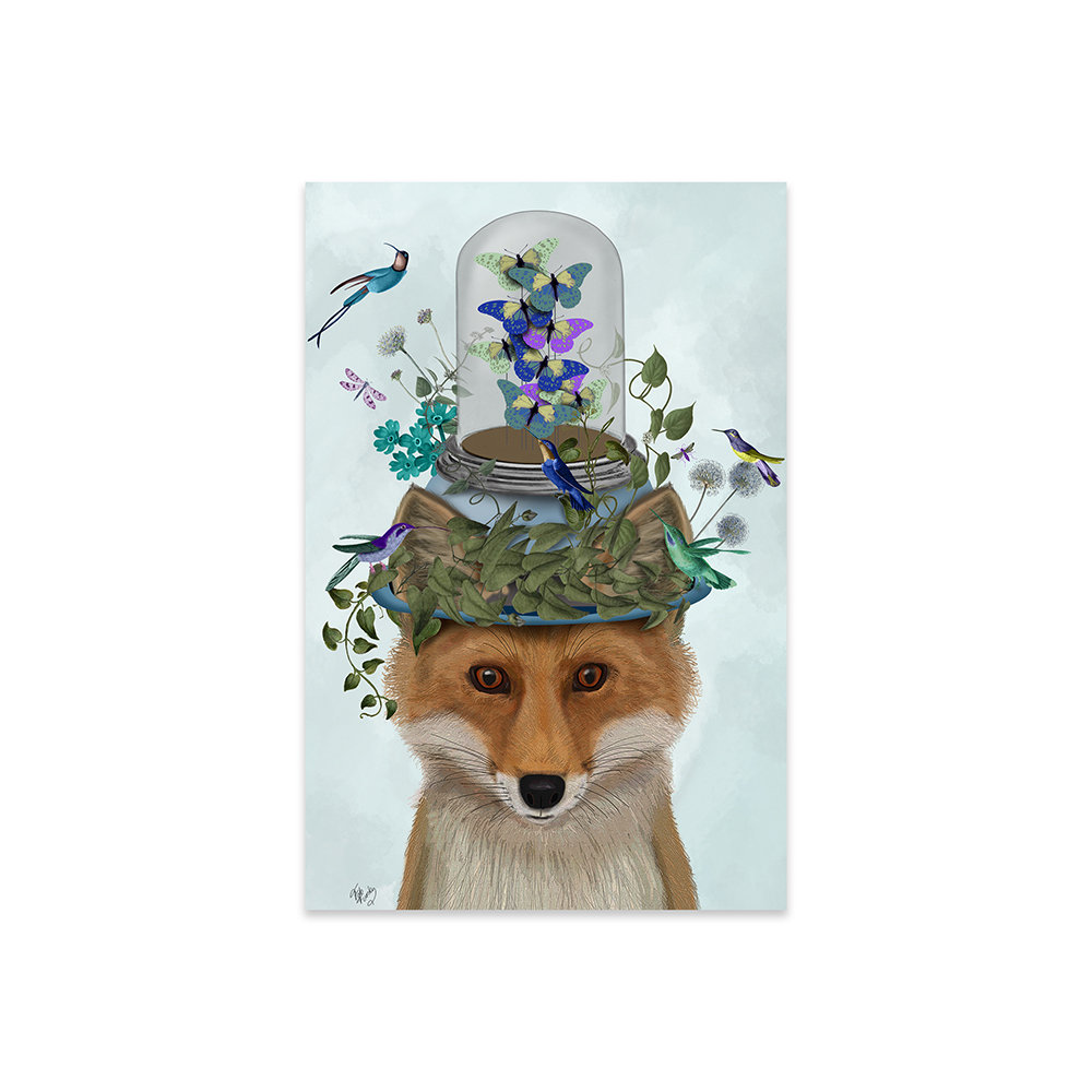 Ebern Designs Fox With Butterfly Bell Jar On Plastic / Acrylic by Fab ...