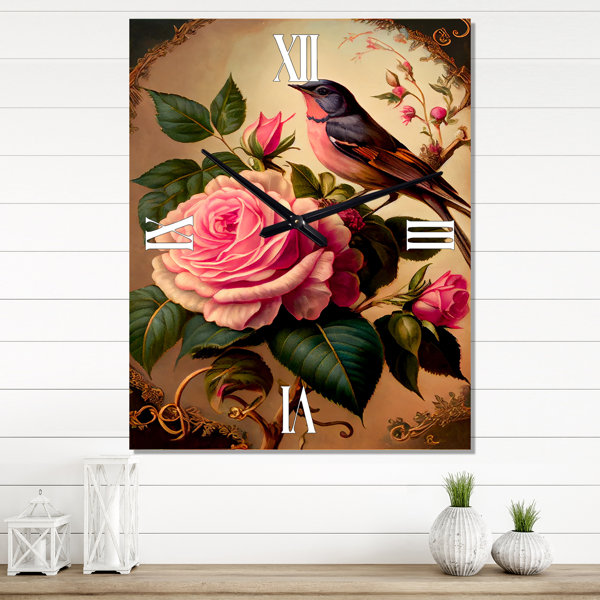East Urban Home Jazzmon - Floral Rose Vintage Wall Clock | Wayfair