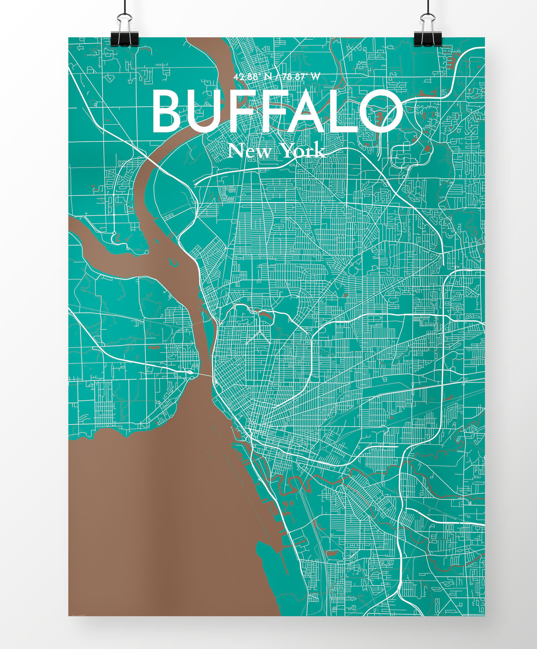 Wrought Studio™ 'Buffalo City Map' Graphic Art Print Poster in Green ...