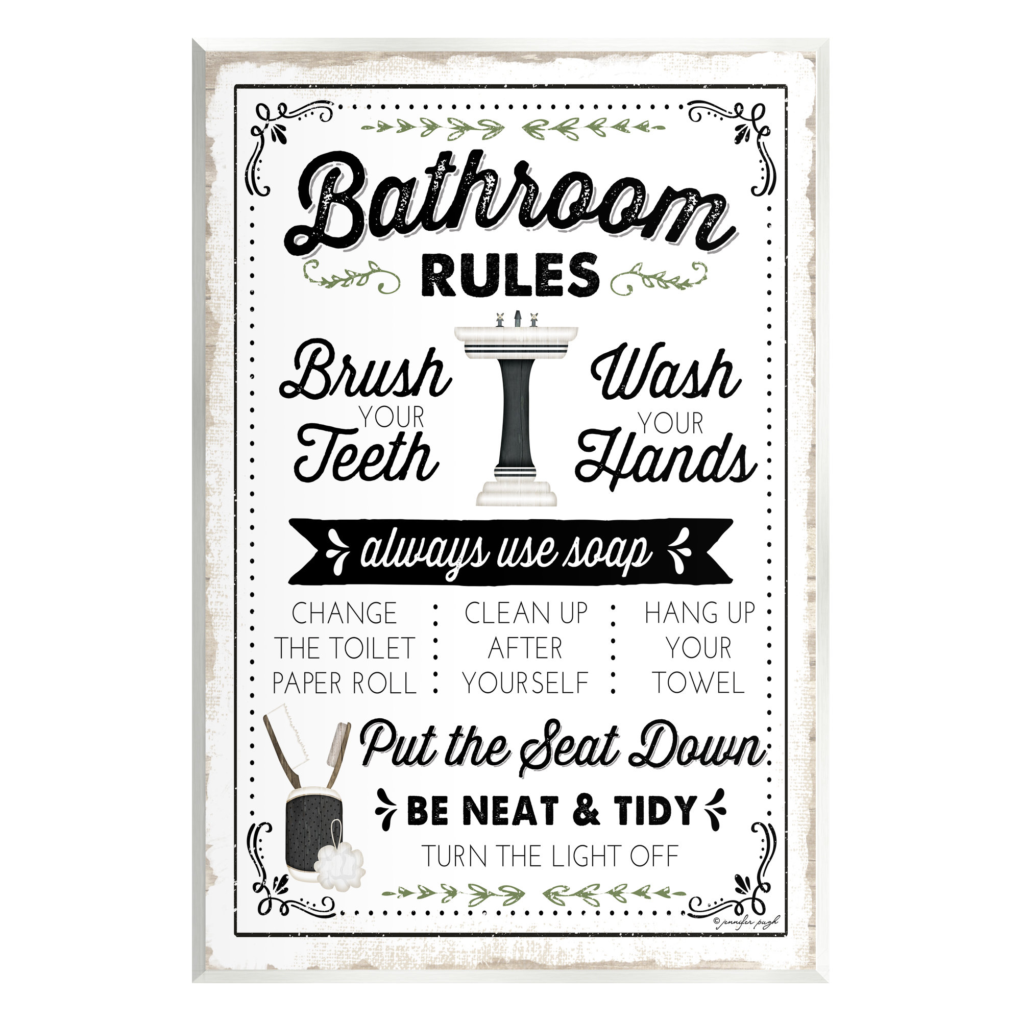 Stupell Industries Bathroom Rules Vintage List by Jennifer Pugh Graphic ...