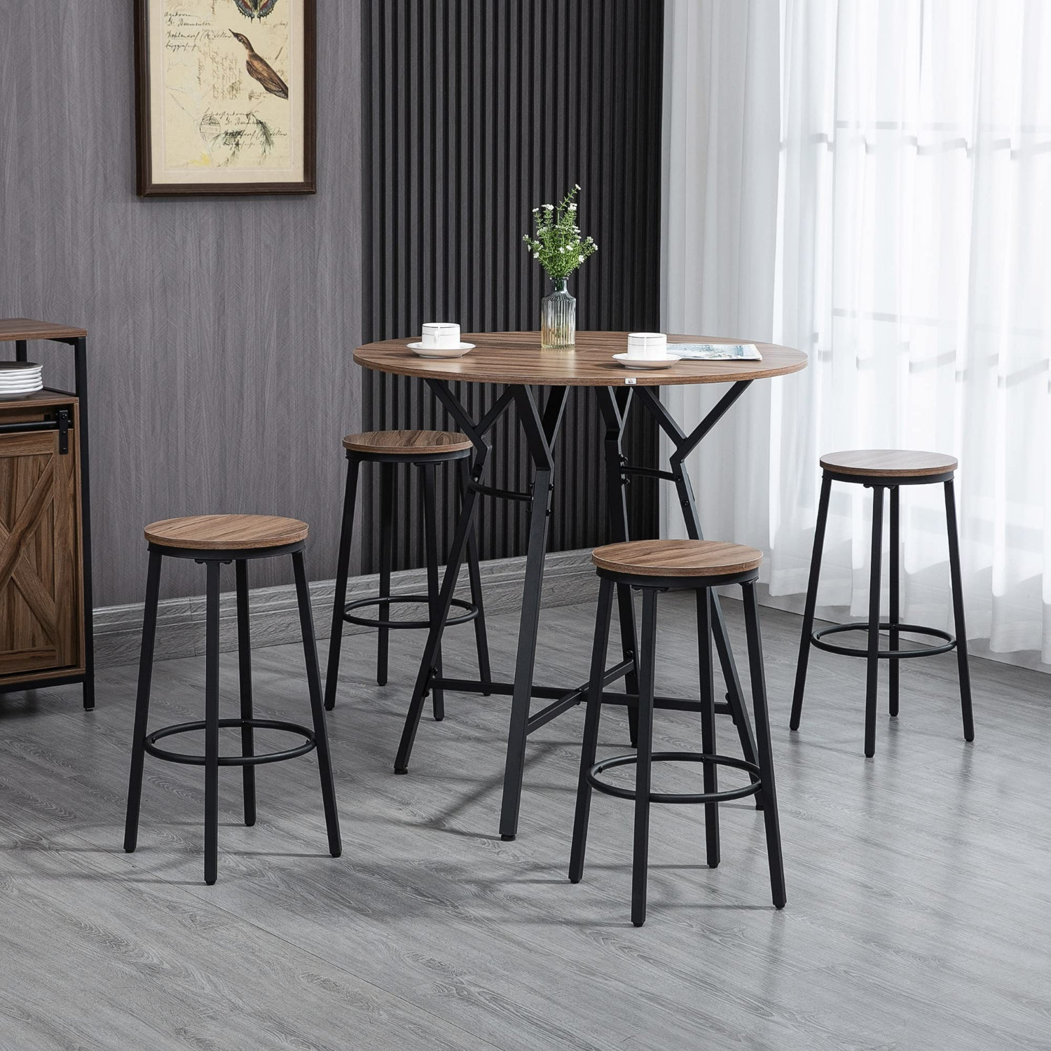 Orblue Industrial 5-Piece Bar Table And Chairs Set, Space Saving Dining ...