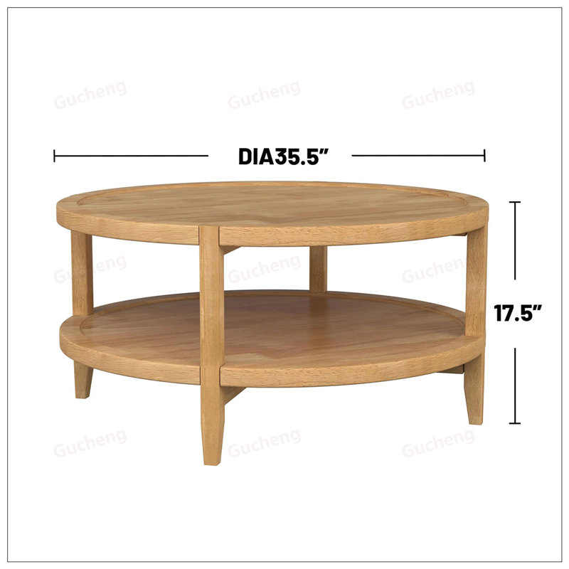 Corrigan Studio® Round Wooden Coffee Table with Bottom Shelf, Durable ...
