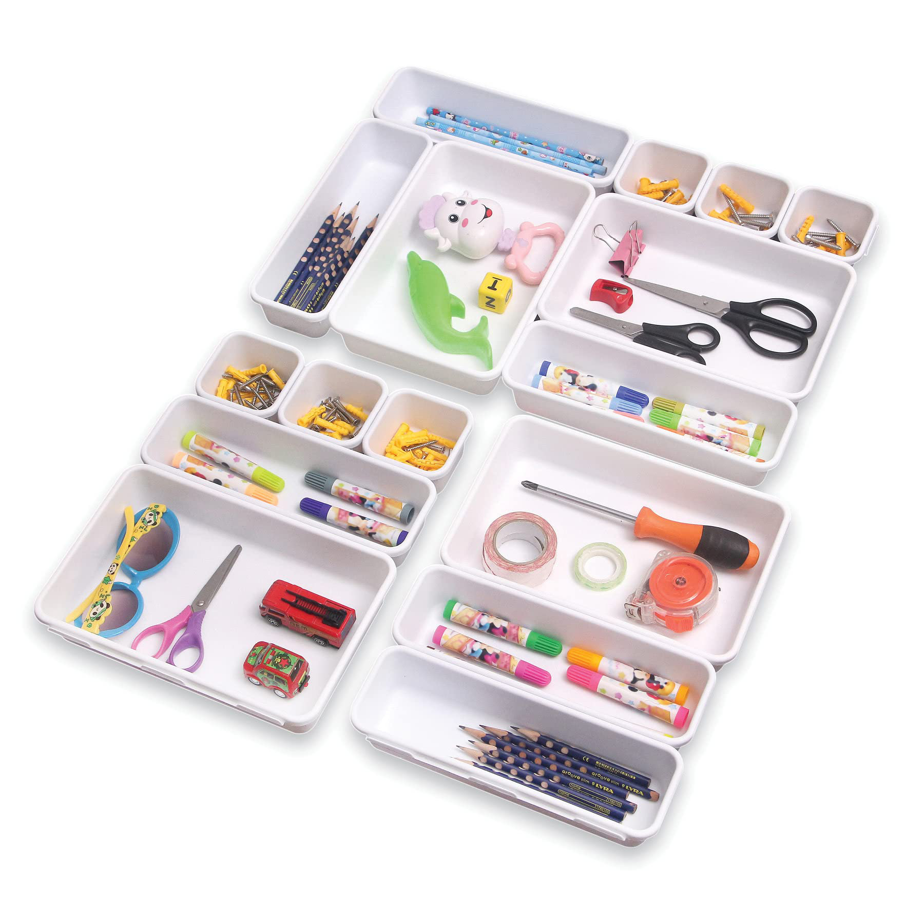 Hokku Designs Set Of 16 Interlocking Desk Drawer Organizer Tray ...