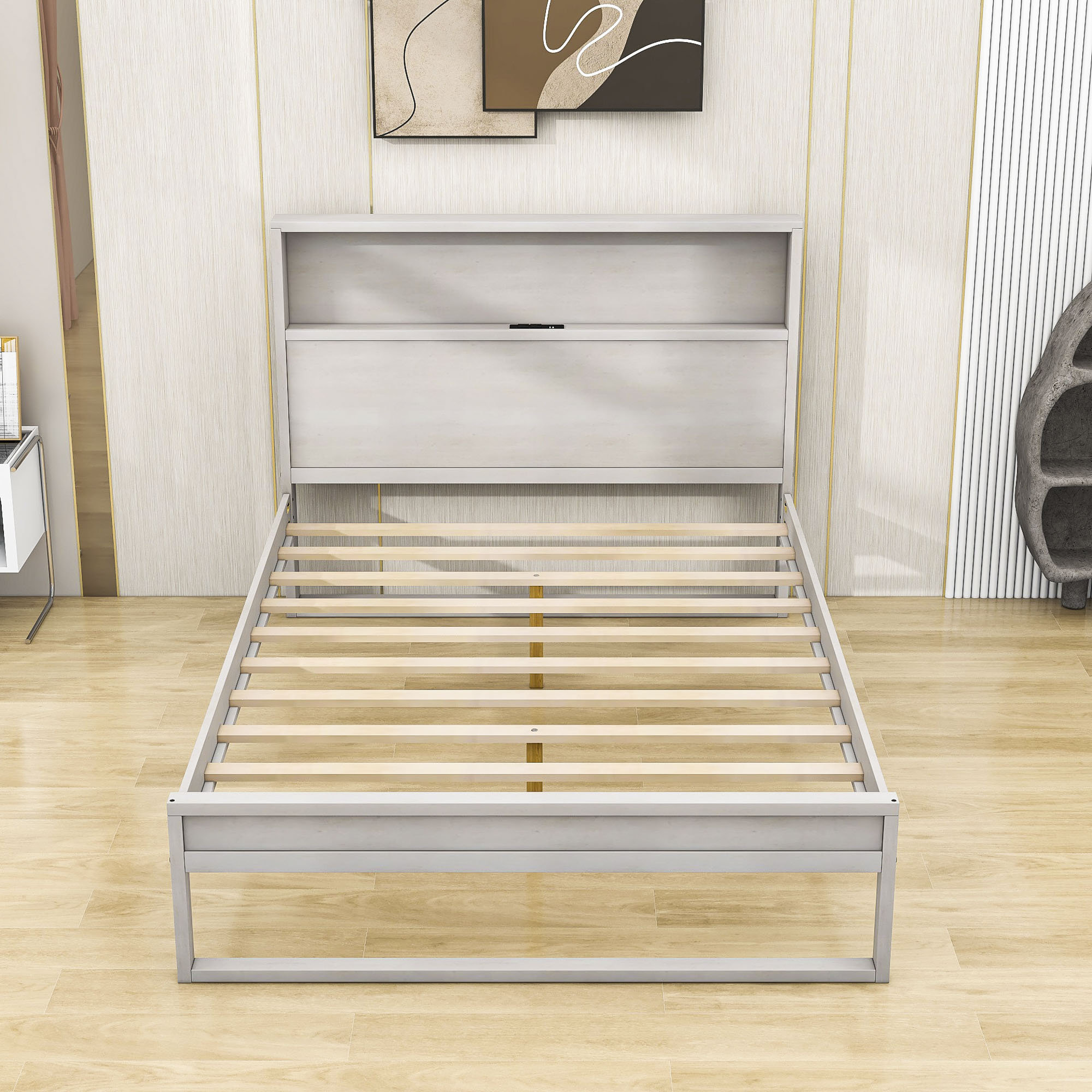 Latitude Run® Wooden Platform Bed with Storage Headboard, Socket and ...
