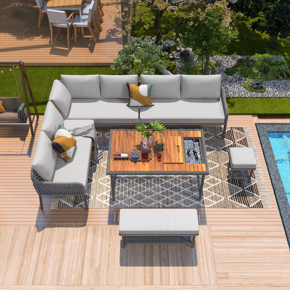 Bay Isle Home™ 6-Piece Rope Patio Furniture L-Shaped Set with Acacia ...