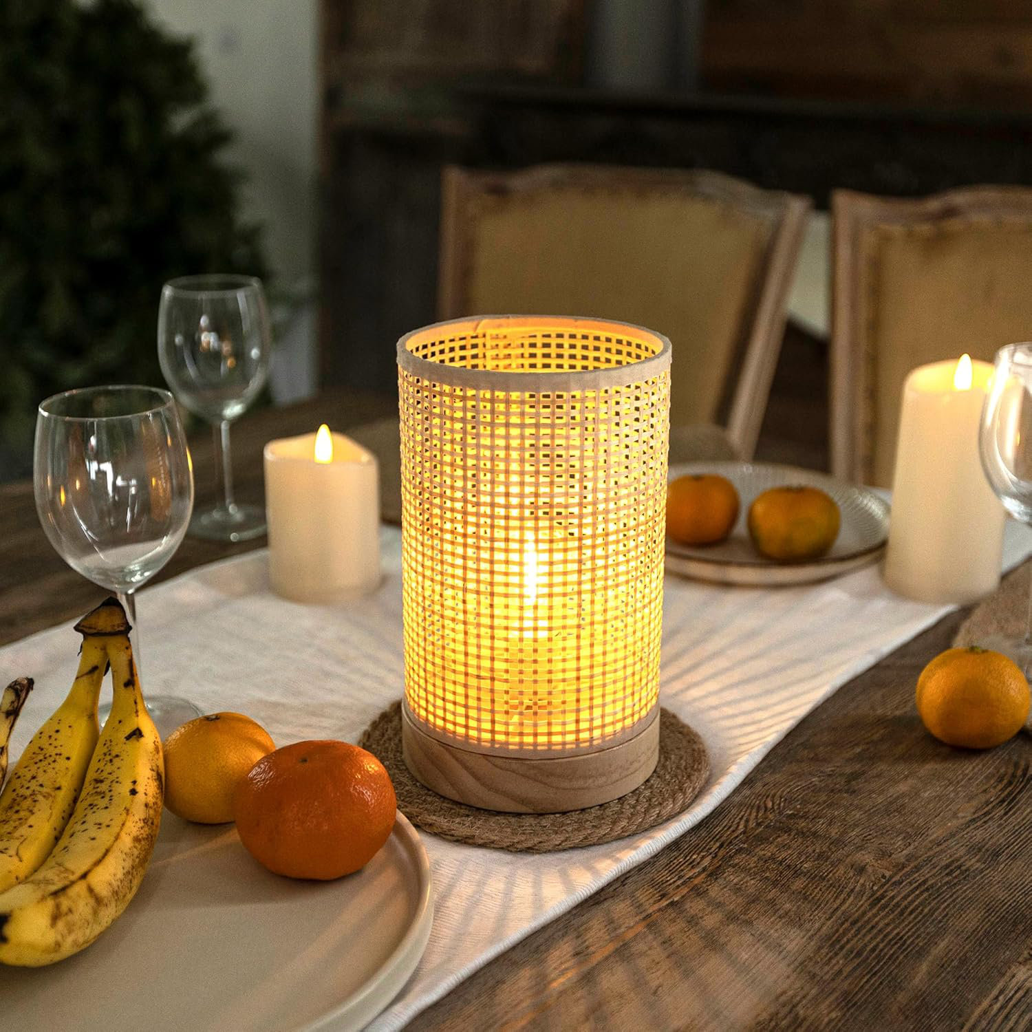 Bay Isle Home™ Battery Operated Lamp With Timer Rattan Boho Table Light ...