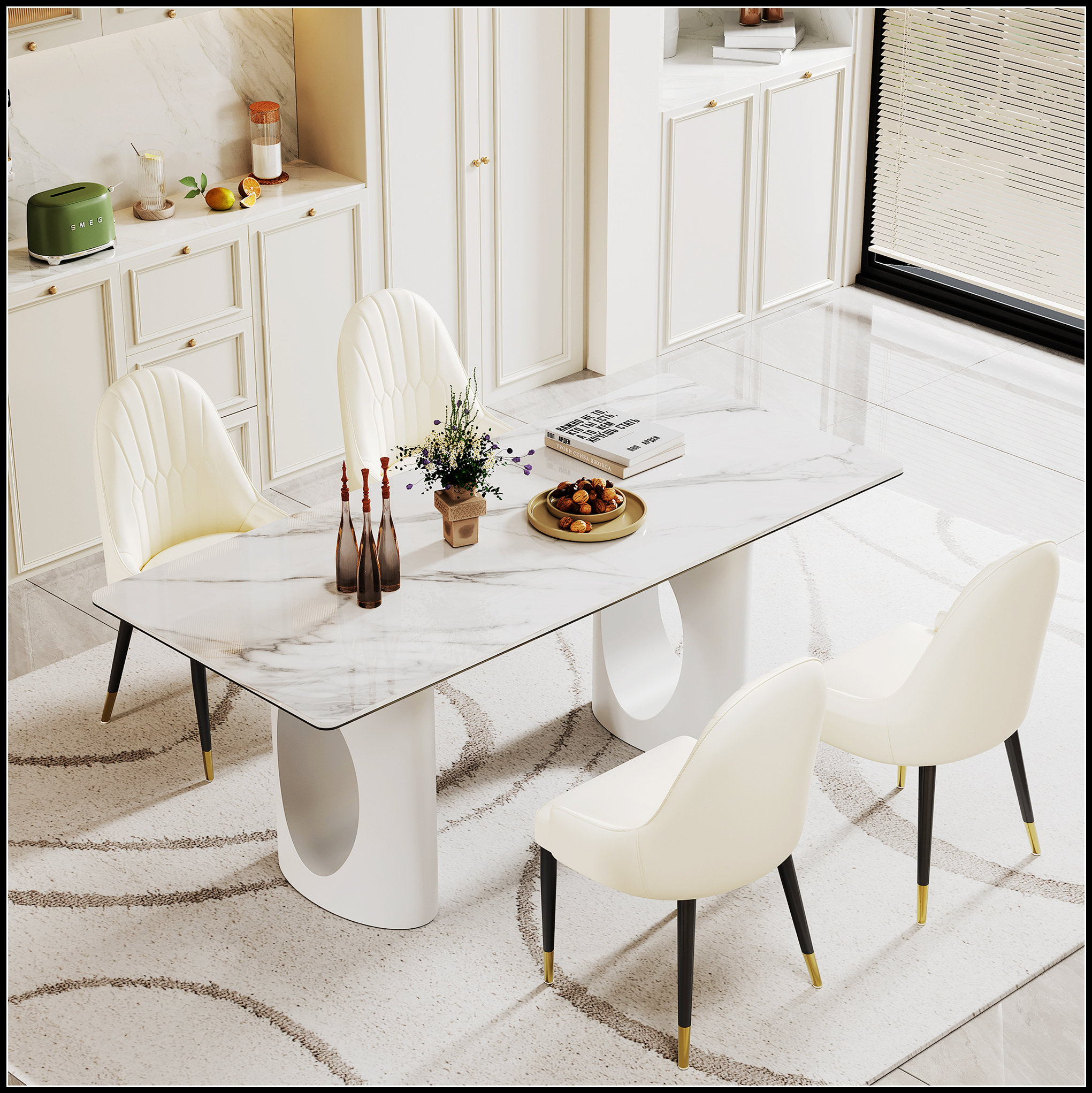Ivy Bronx 0.47" Sintered Stone Glass Dining Table, Carbon Steel Base ...