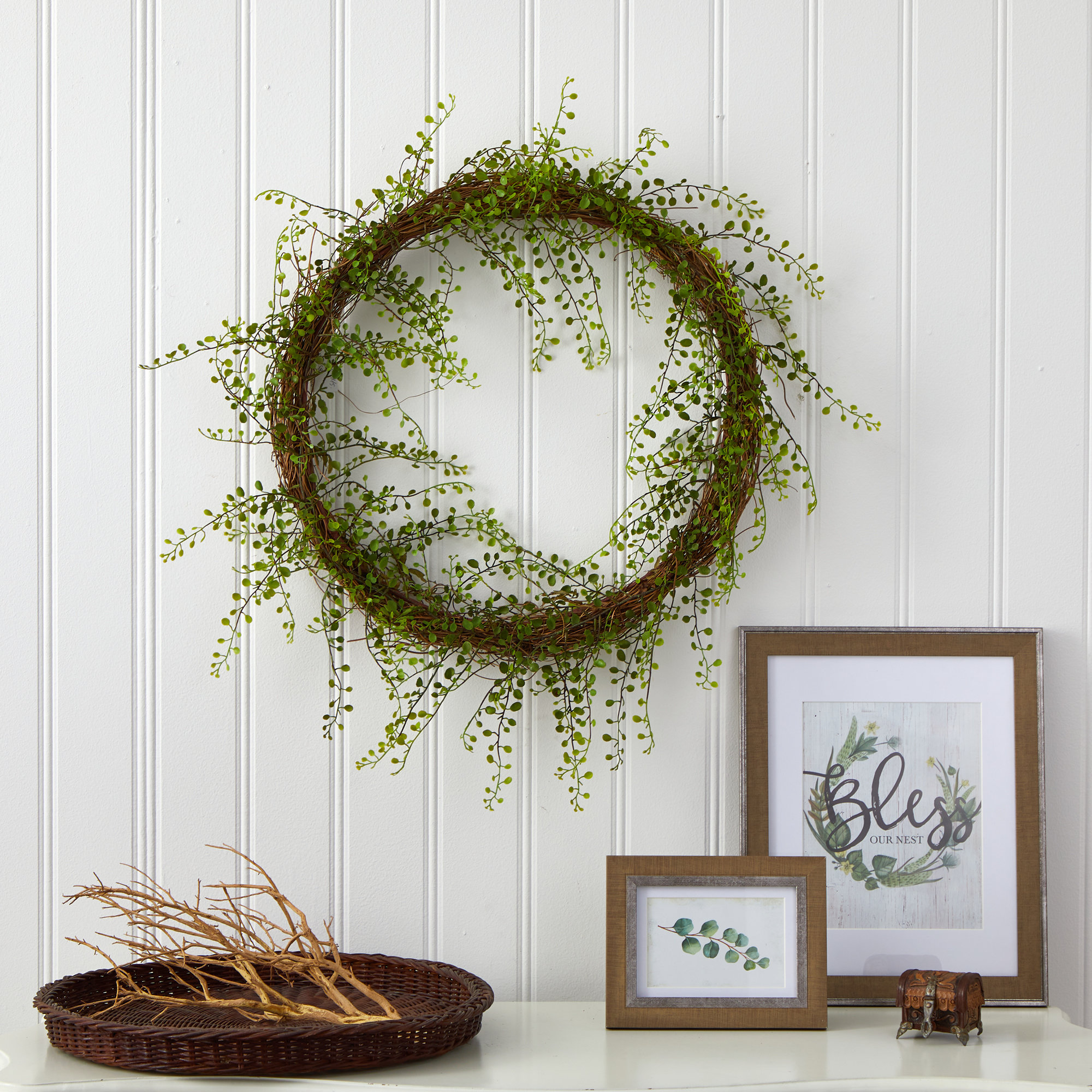 Primrue Night Willow Vine 20" Plastic Wreath | Wayfair