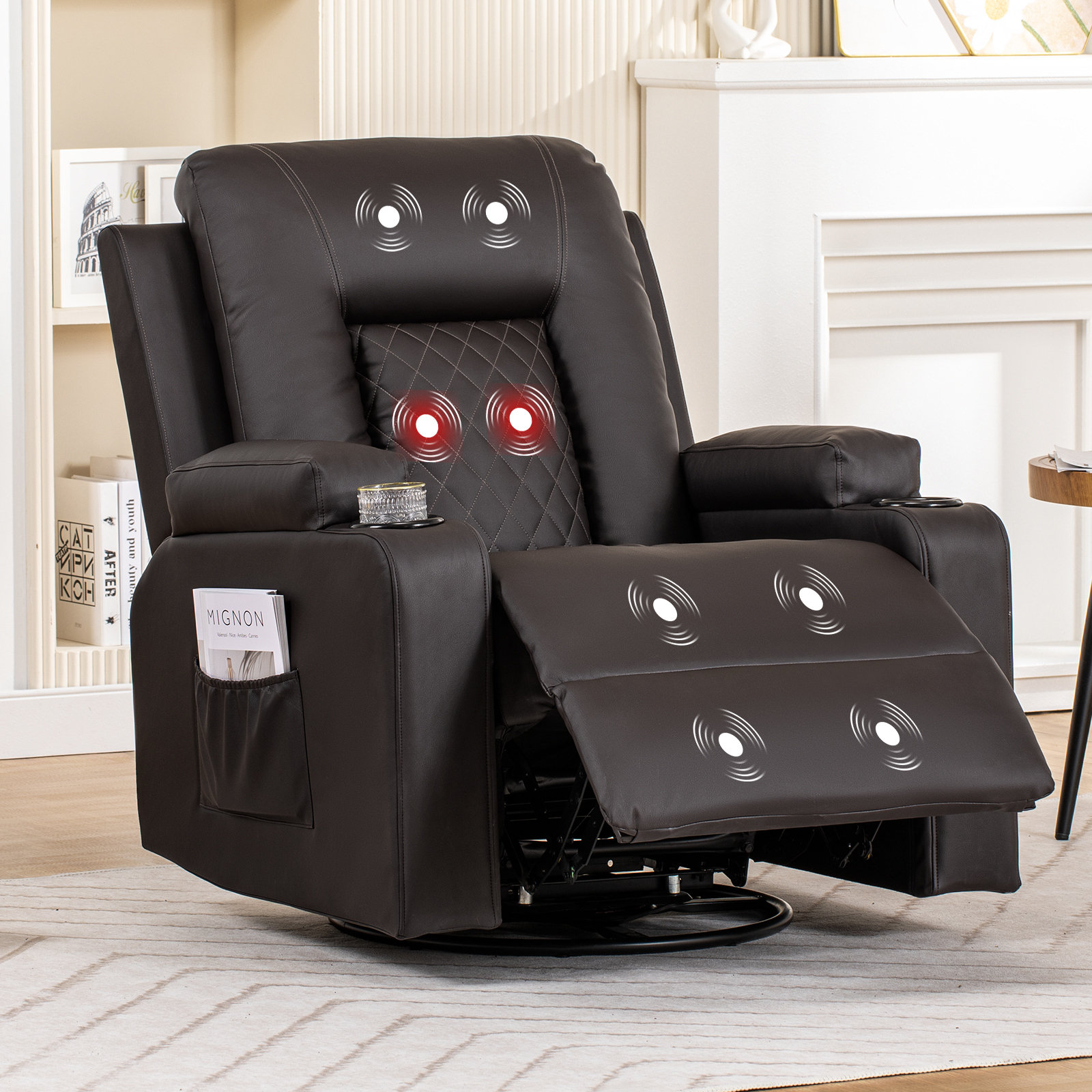 COMHOMA Recliner Chair, Rocker Swivel Recliner with Massage and Heat ...