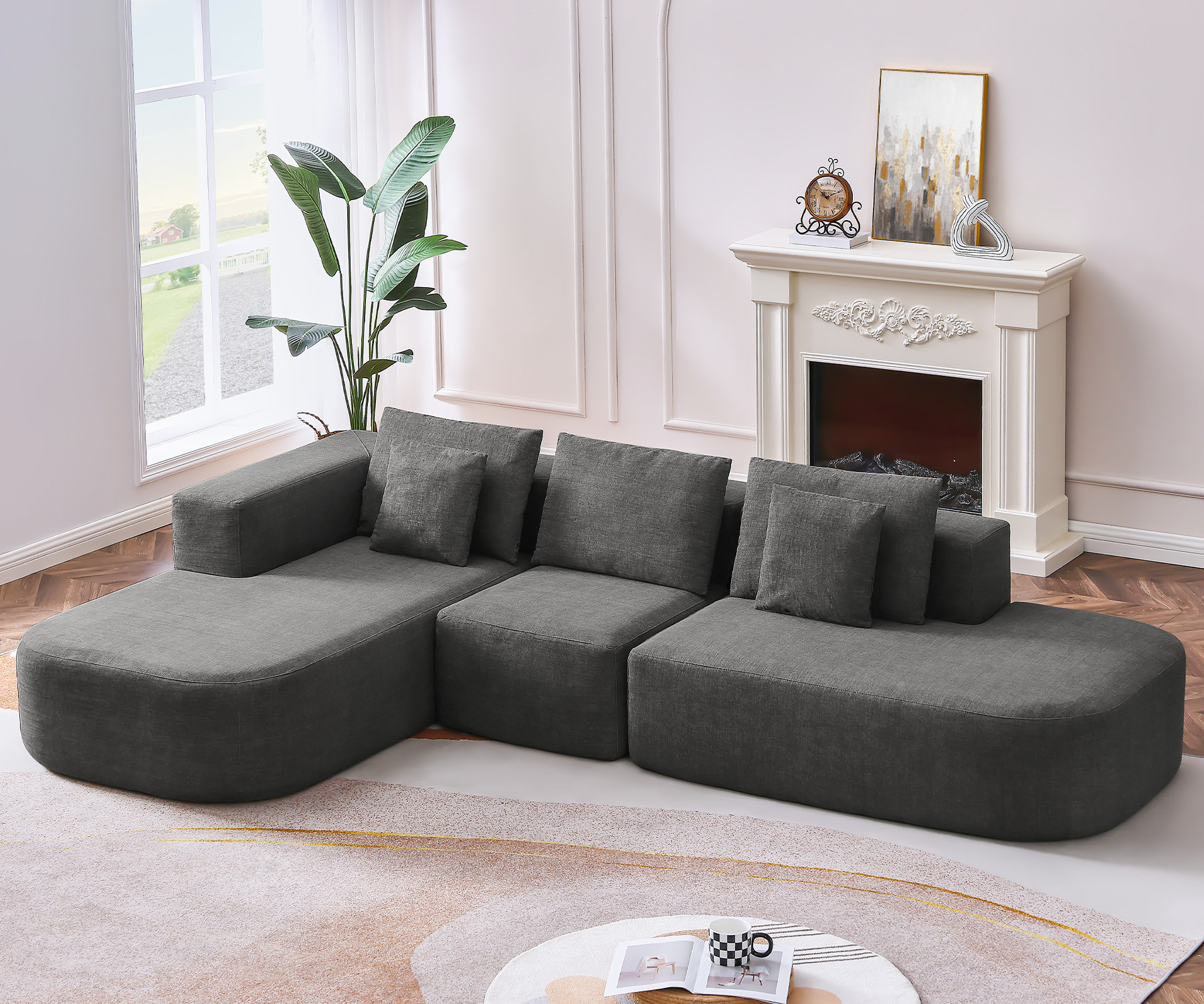 Ivy Bronx 115-Inch L-Shaped Compressed Sectional Sofa, 3-Piece Modern ...