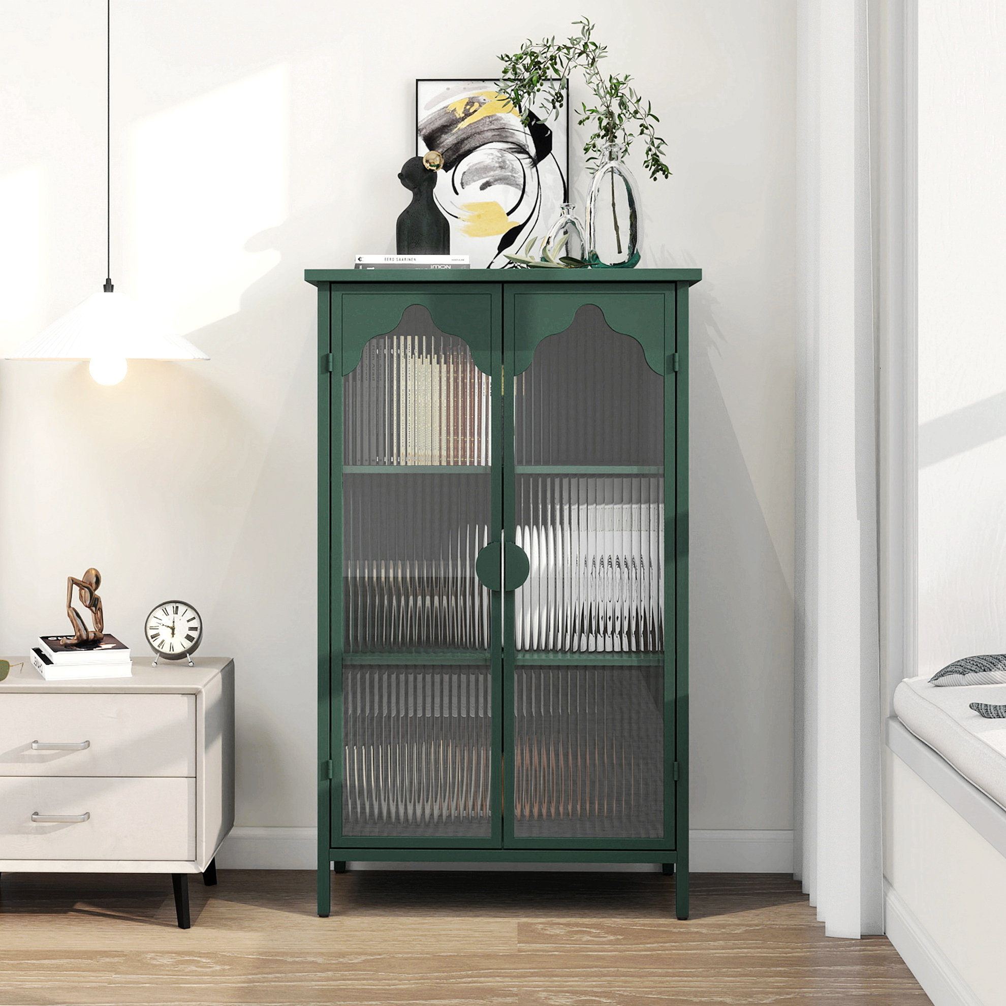 George Oliver 2 Doors Metal Storage Cabinet,Display Cabinet With Glass ...