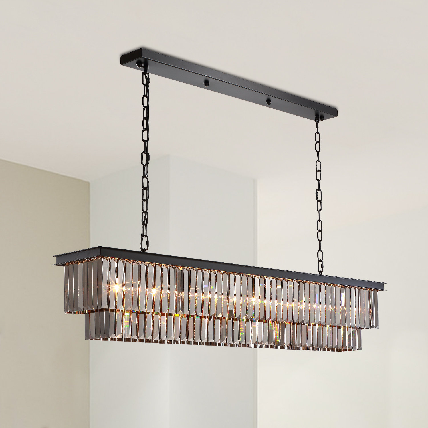 Mercer41 7-Lights Dimmable Tiered Rectangle Chandelier With Crystal ...
