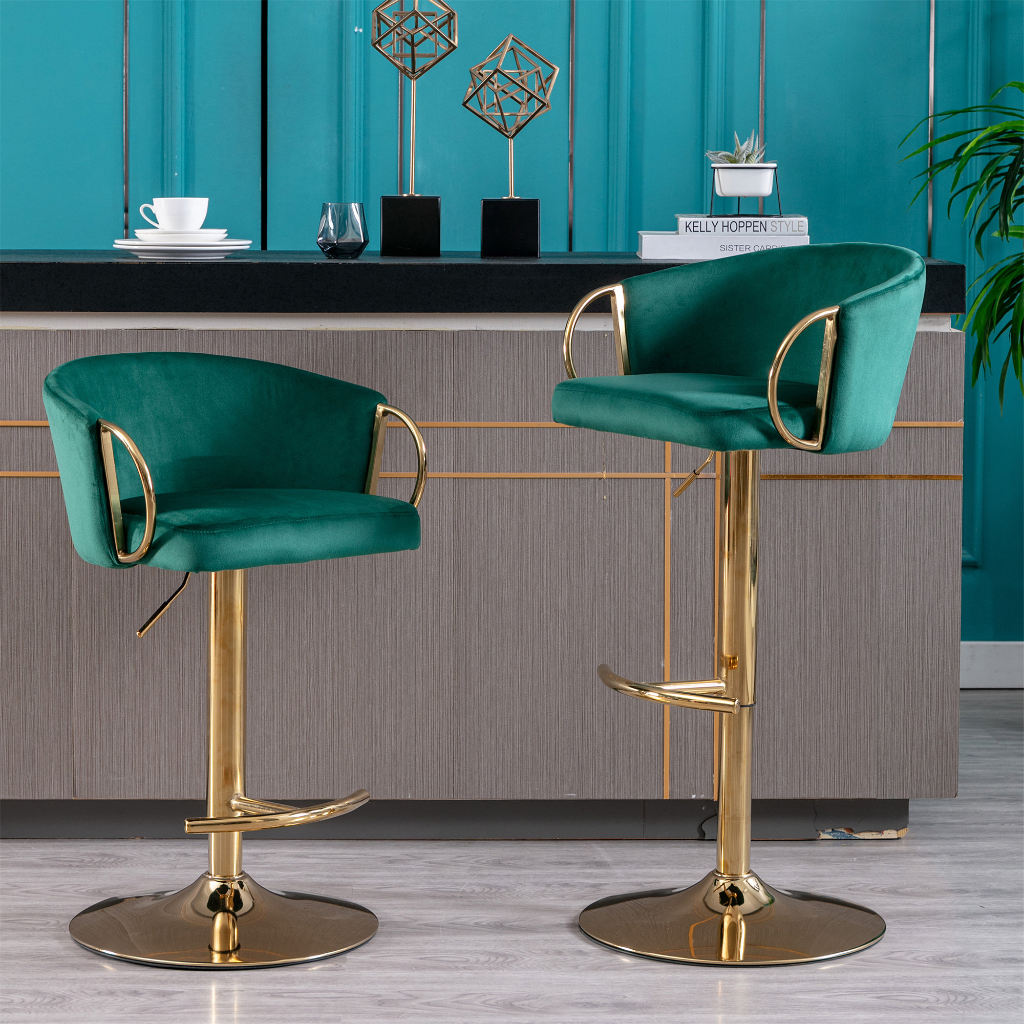 Everly Quinn Mahsun Bar Stools,with Chrome Footrest and Base Swivel ...