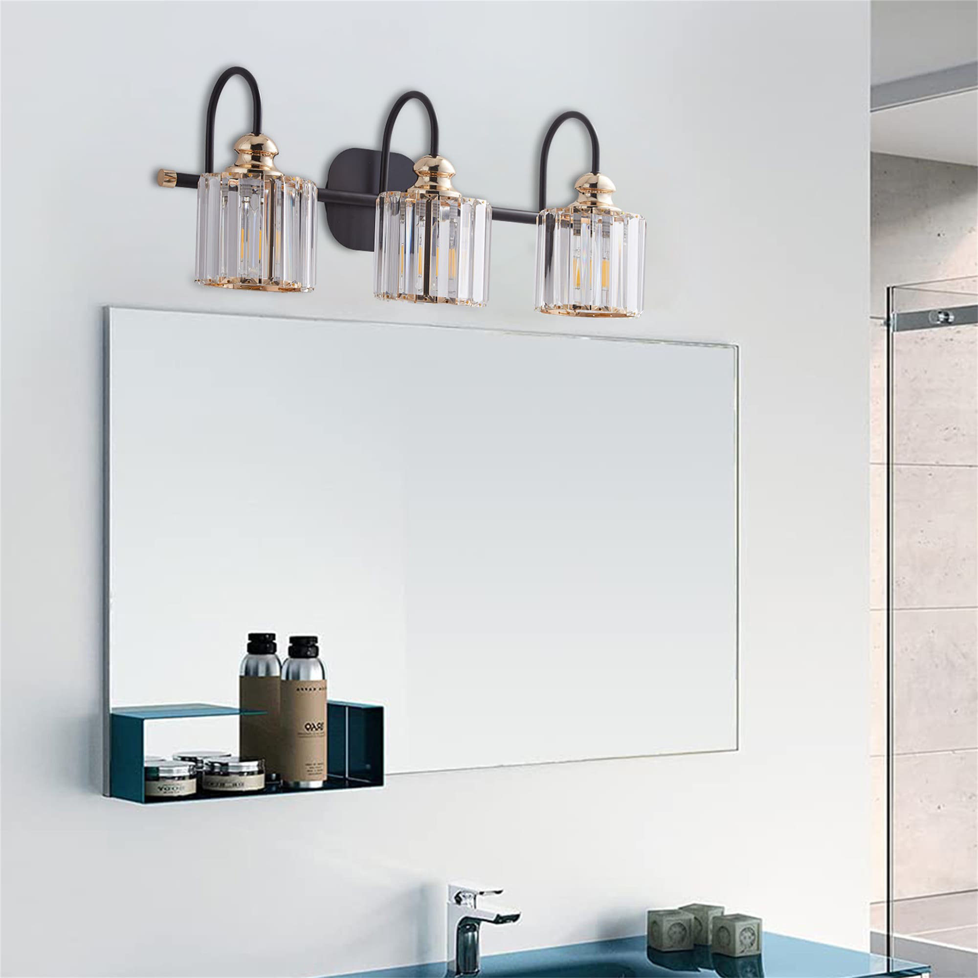 Mercer41 3-Light Bathroom Vanity Light Fixtures With Clear Glass Shade ...