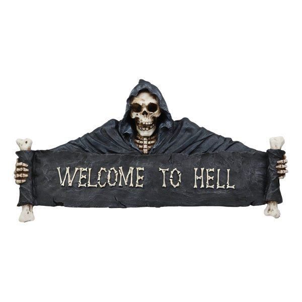 World Menagerie Grim Reaper Skeleton Opening Scroll Sign Bones Saying ...