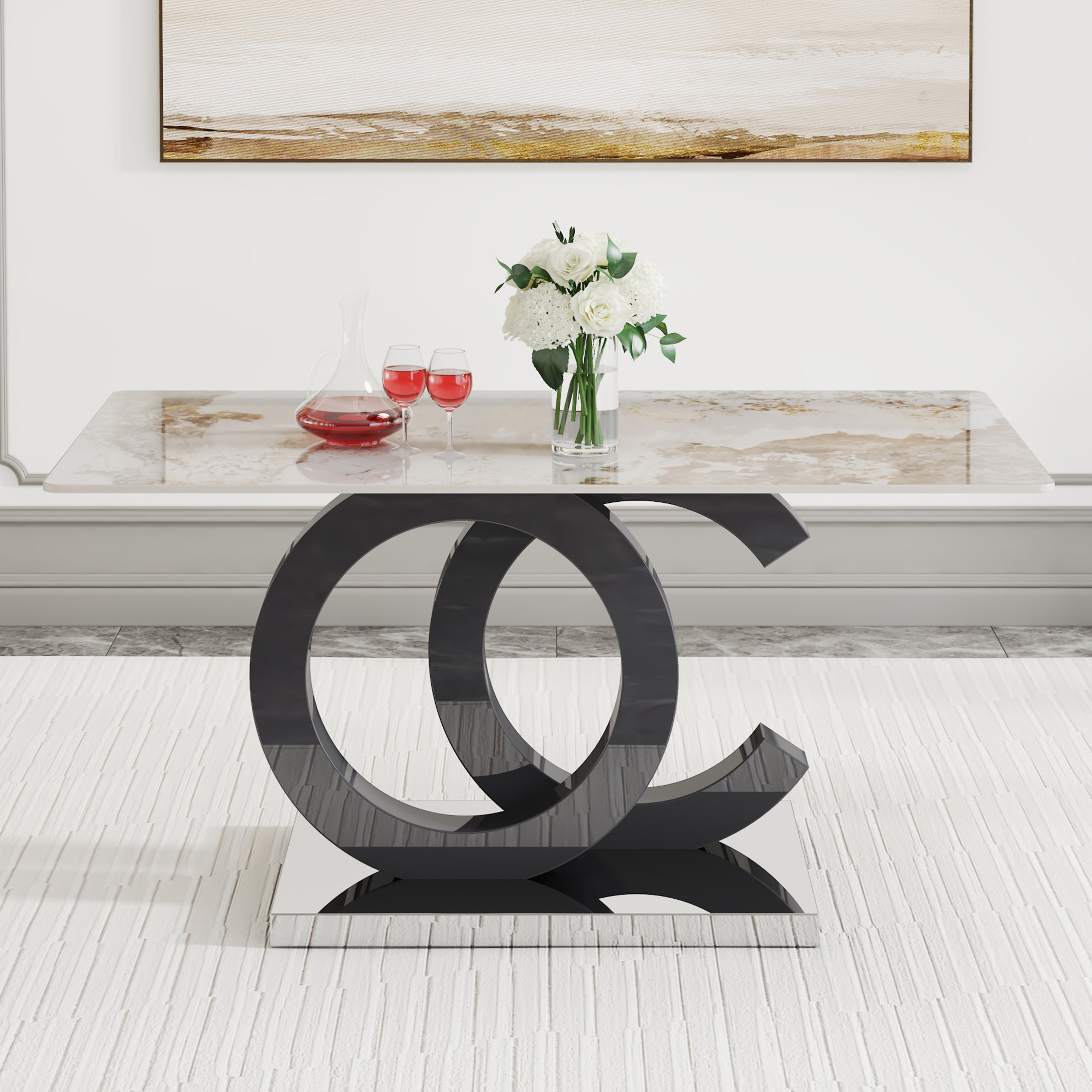 Mercer41 Large Modern Minimalist Rectangular Dining Table For 6-8 ...