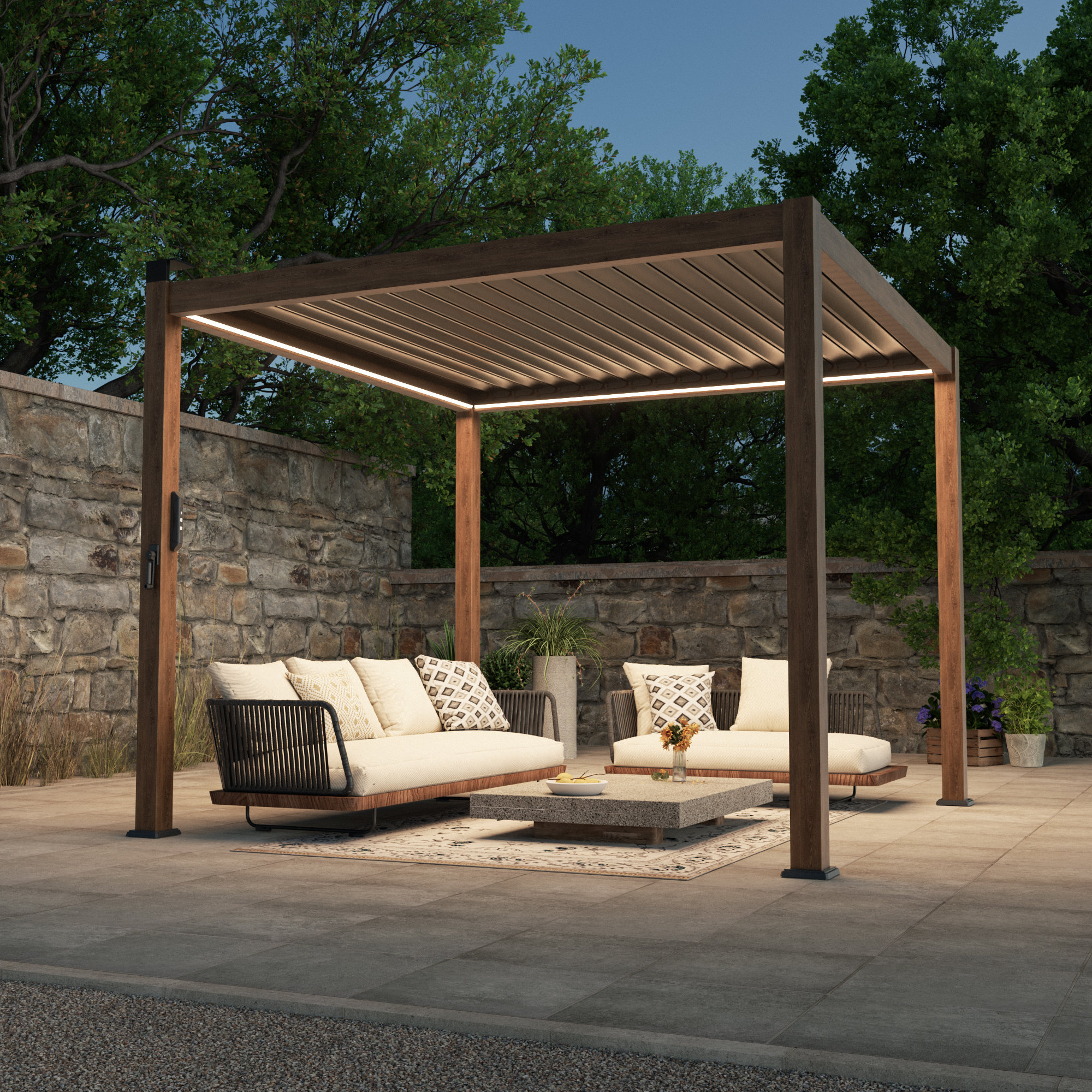 Bonosuki Patio Aluminum Metal Frame Pergola, Freestanding Lighted Patio ...