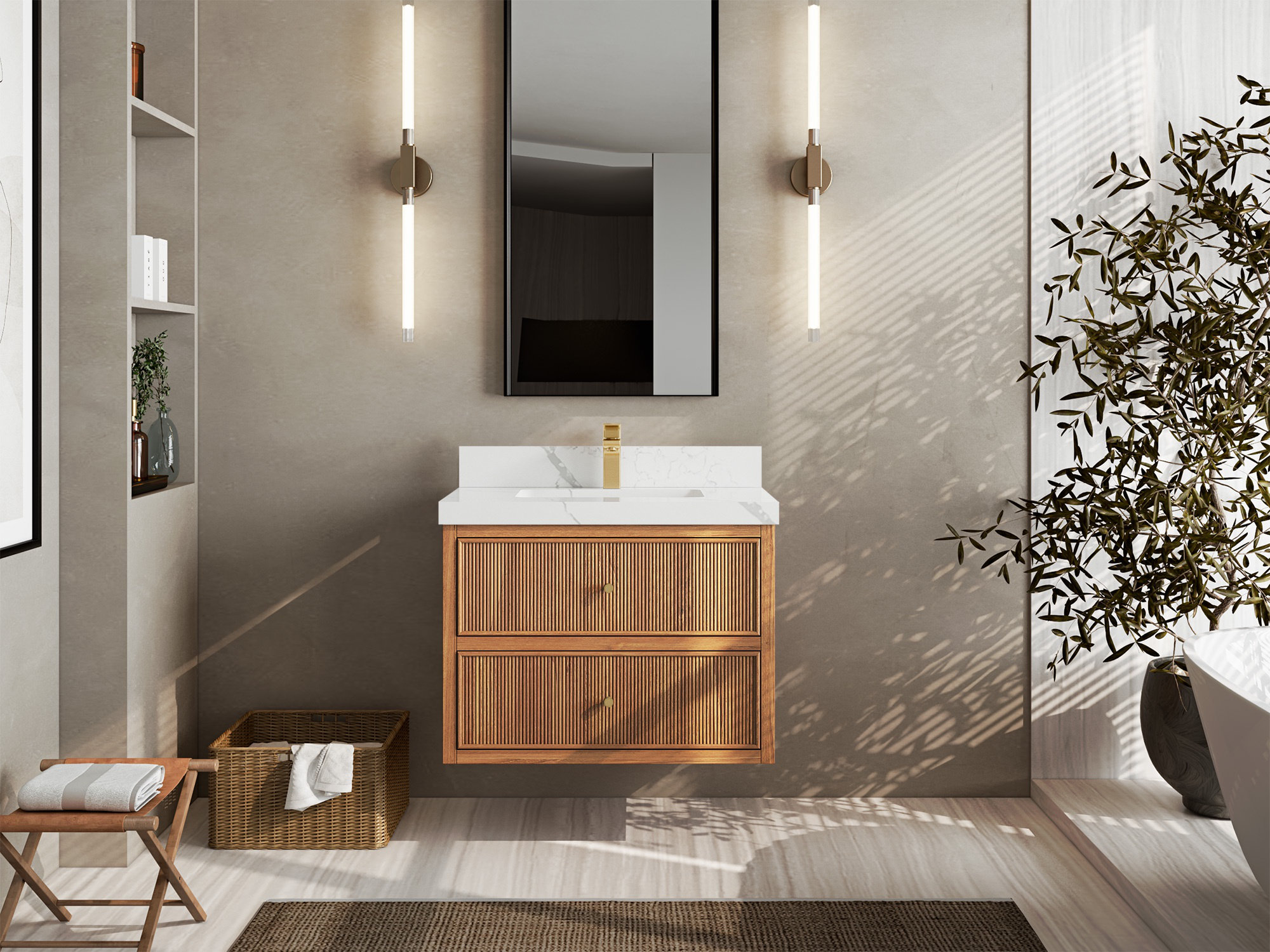 Willow Collections Sonoma Floating Teak 30'' Single Bathroom Vanity ...