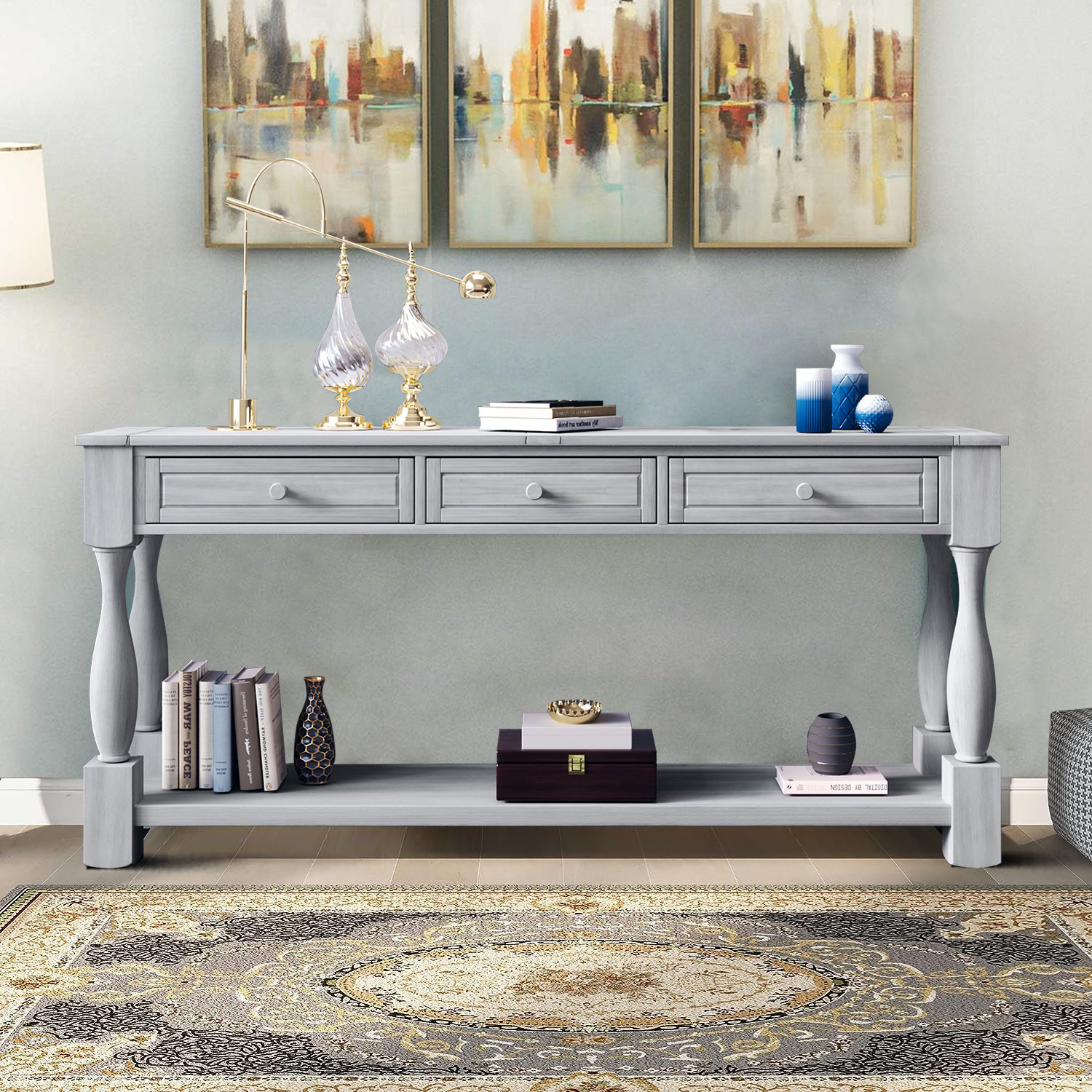 Canora Grey Riskus Vintage style console table with drawers and shelves ...