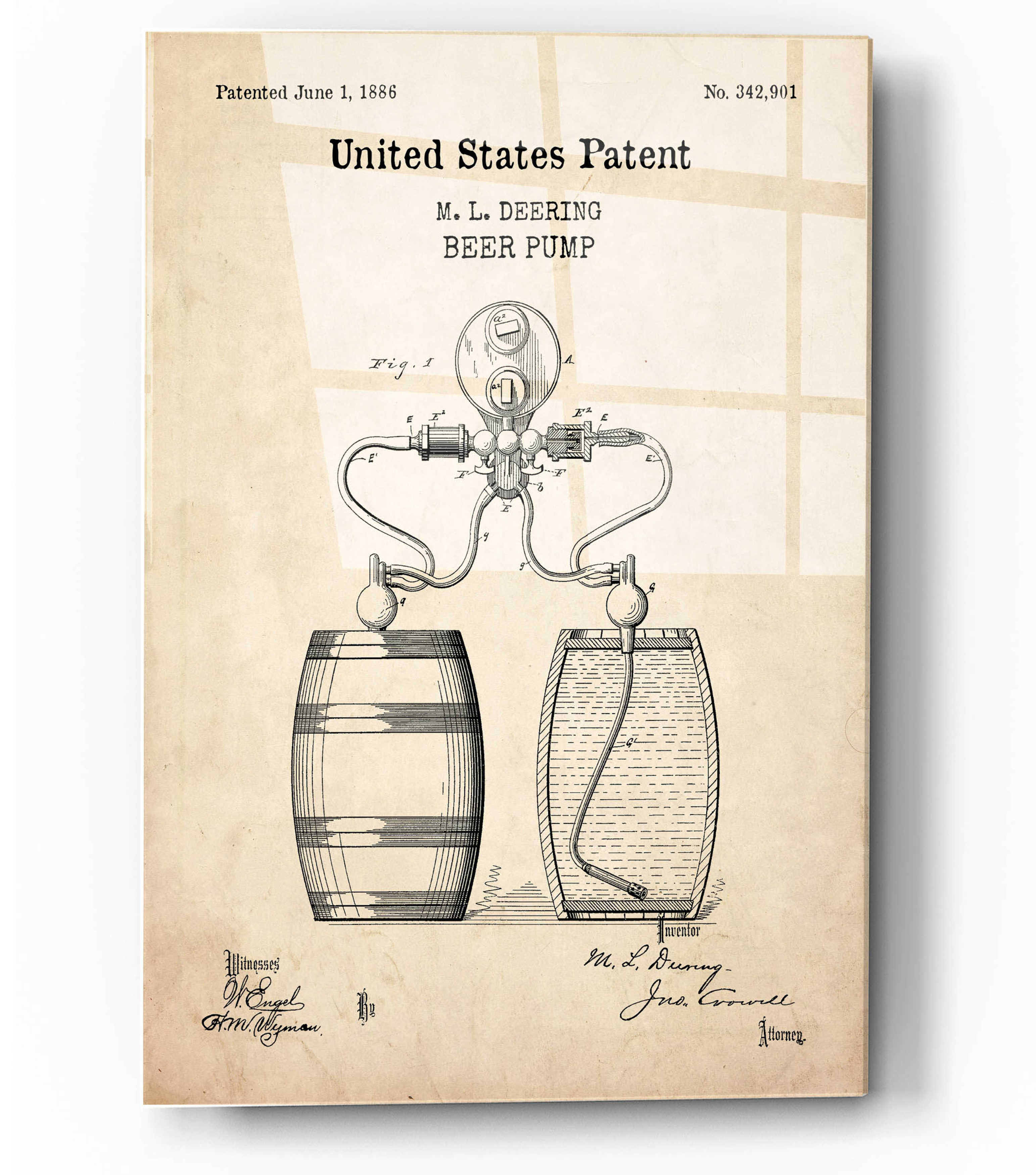 Williston Forge 'Beer Pump Blueprint Patent Parchment,' Acrylic Glass ...