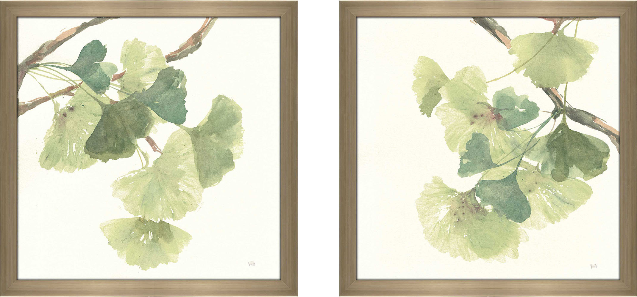 Alcott Hill® 'Gingko Leaves I Light' 2 Piece Framed Watercolor Painting ...