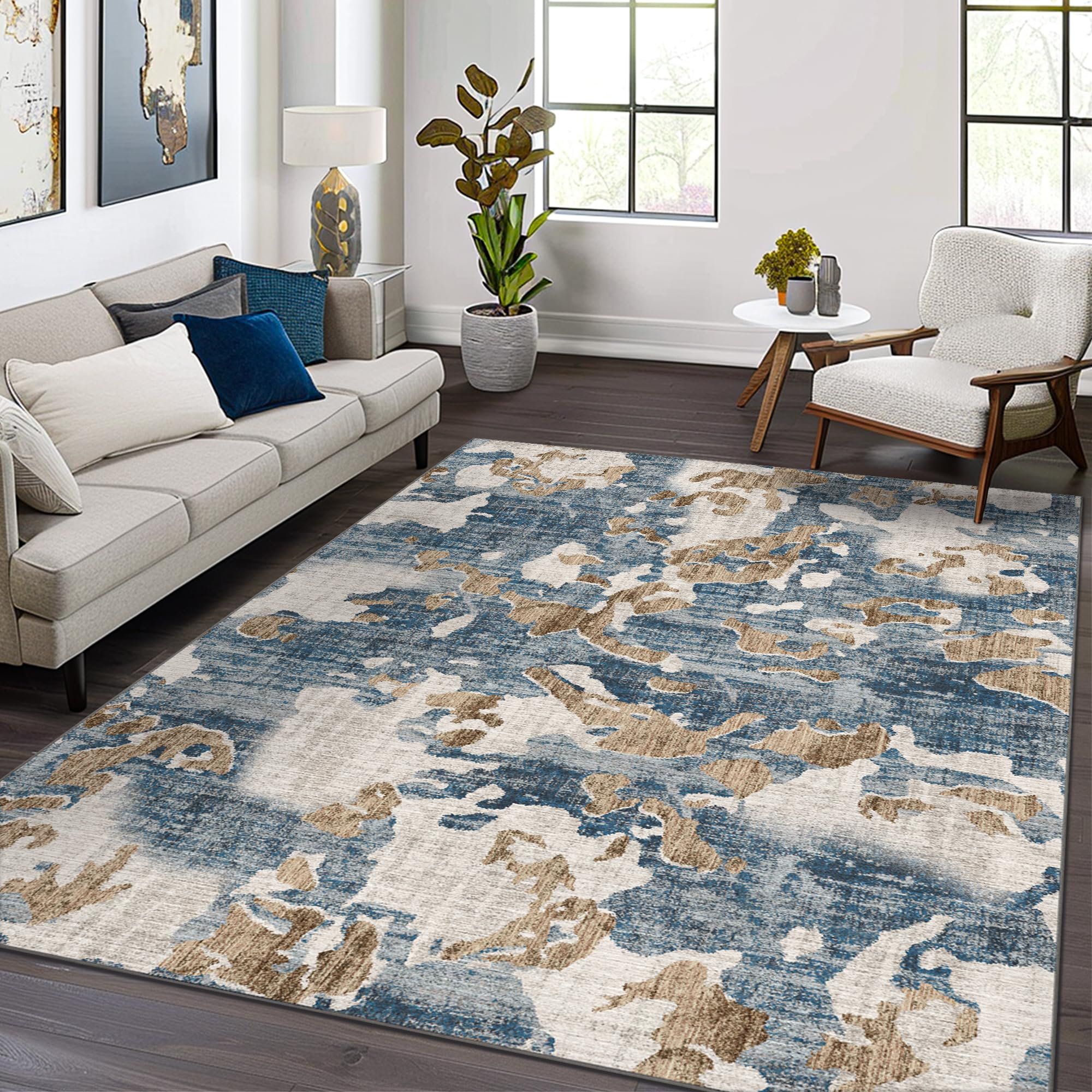 17 Stories Area Rugs for Living Room Bedroom,Modern Abstract Blue White ...