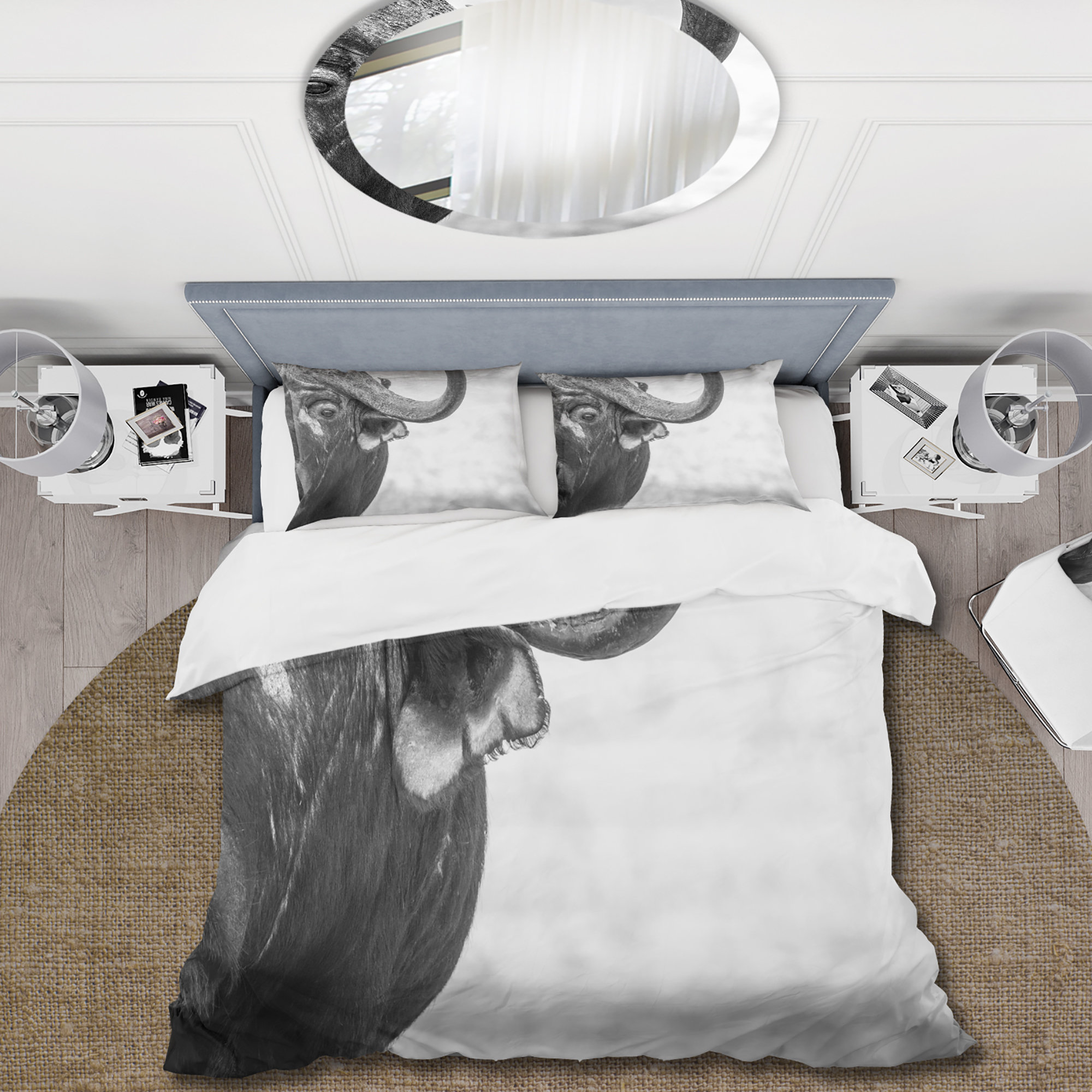 Design Art Monochrome Portrait Of Buffalo III - Farmhouse Duvet Cover ...