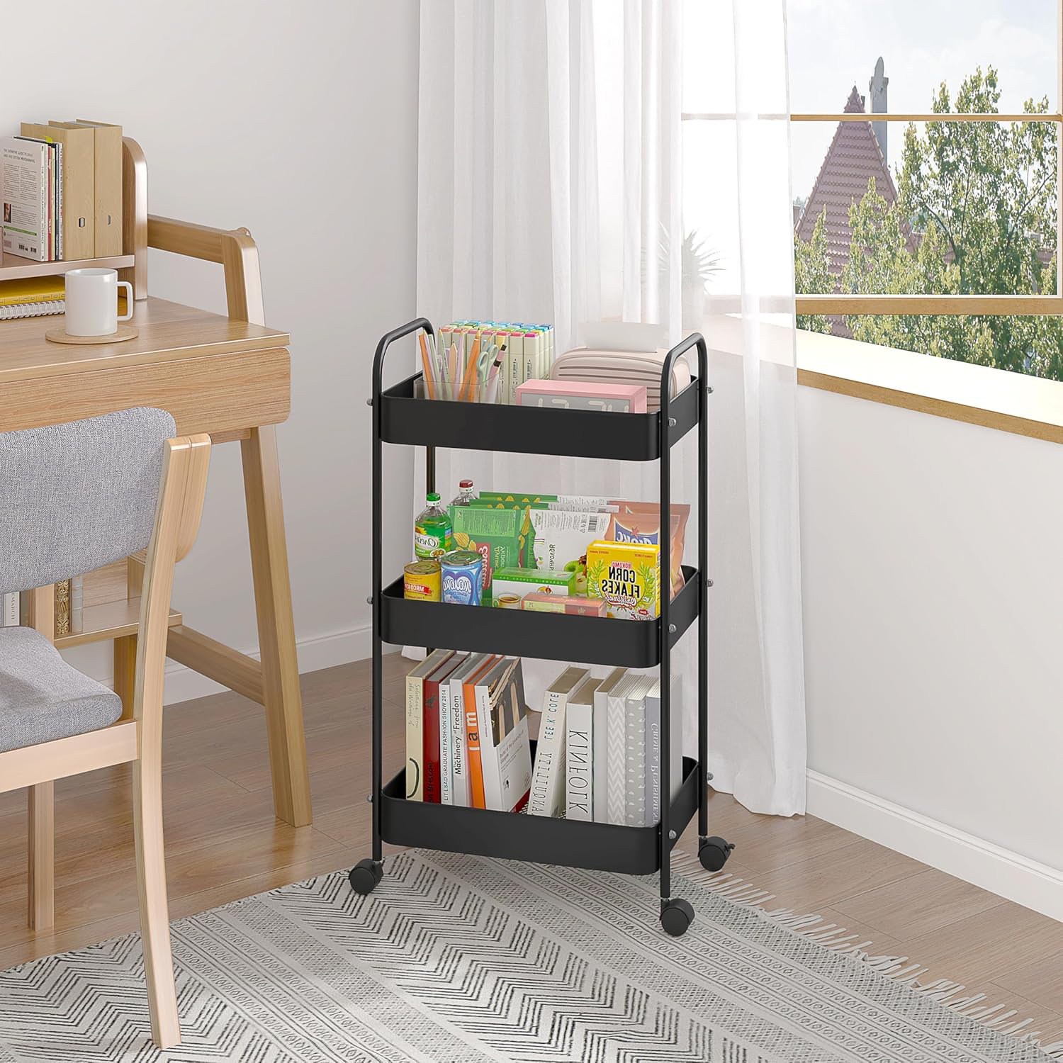 YESCAD 3 Tier Black Metal Rolling Carts - Wayfair Canada