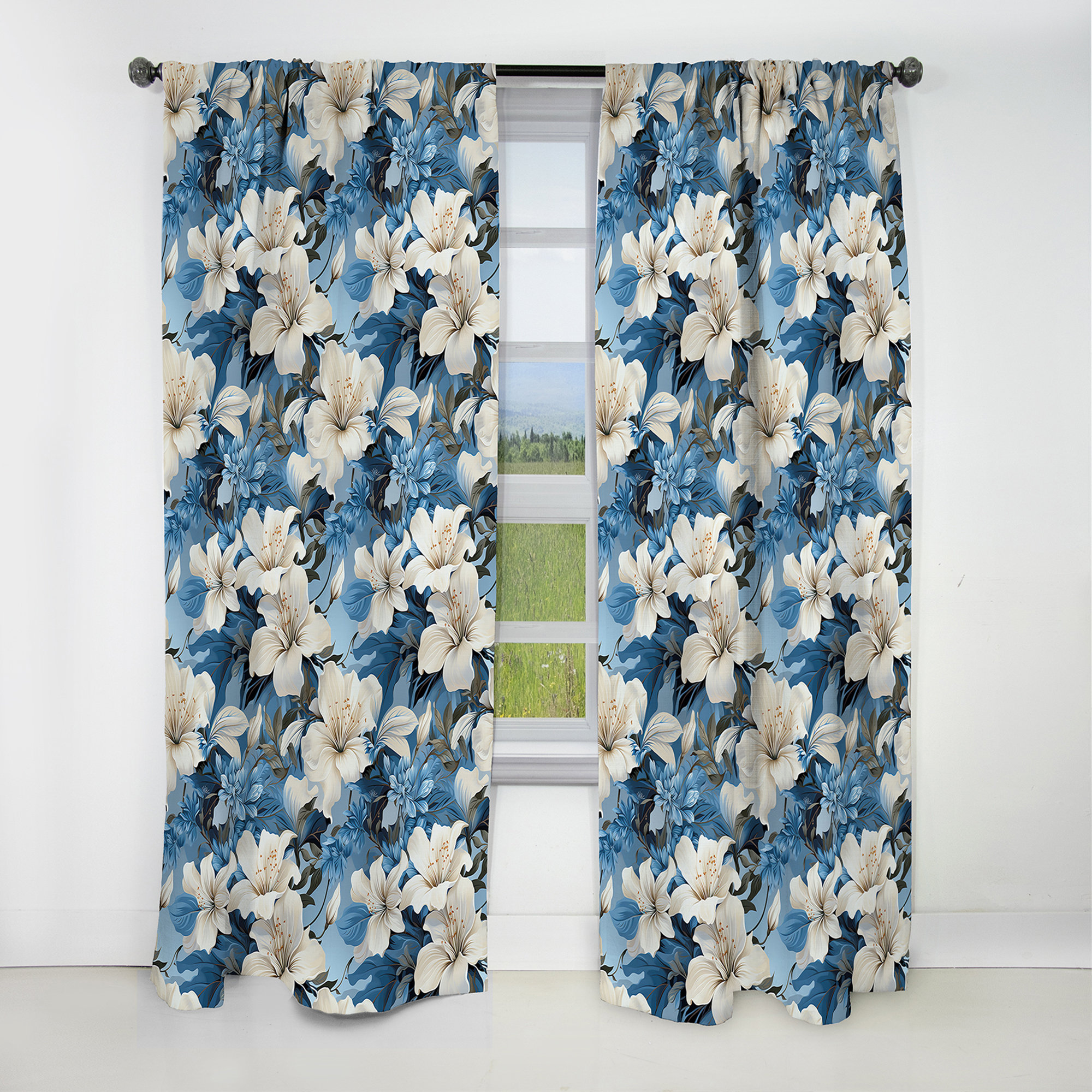 Design Art Azure Oasis Tropical Pattern - Floral Curtain - Blackout ...