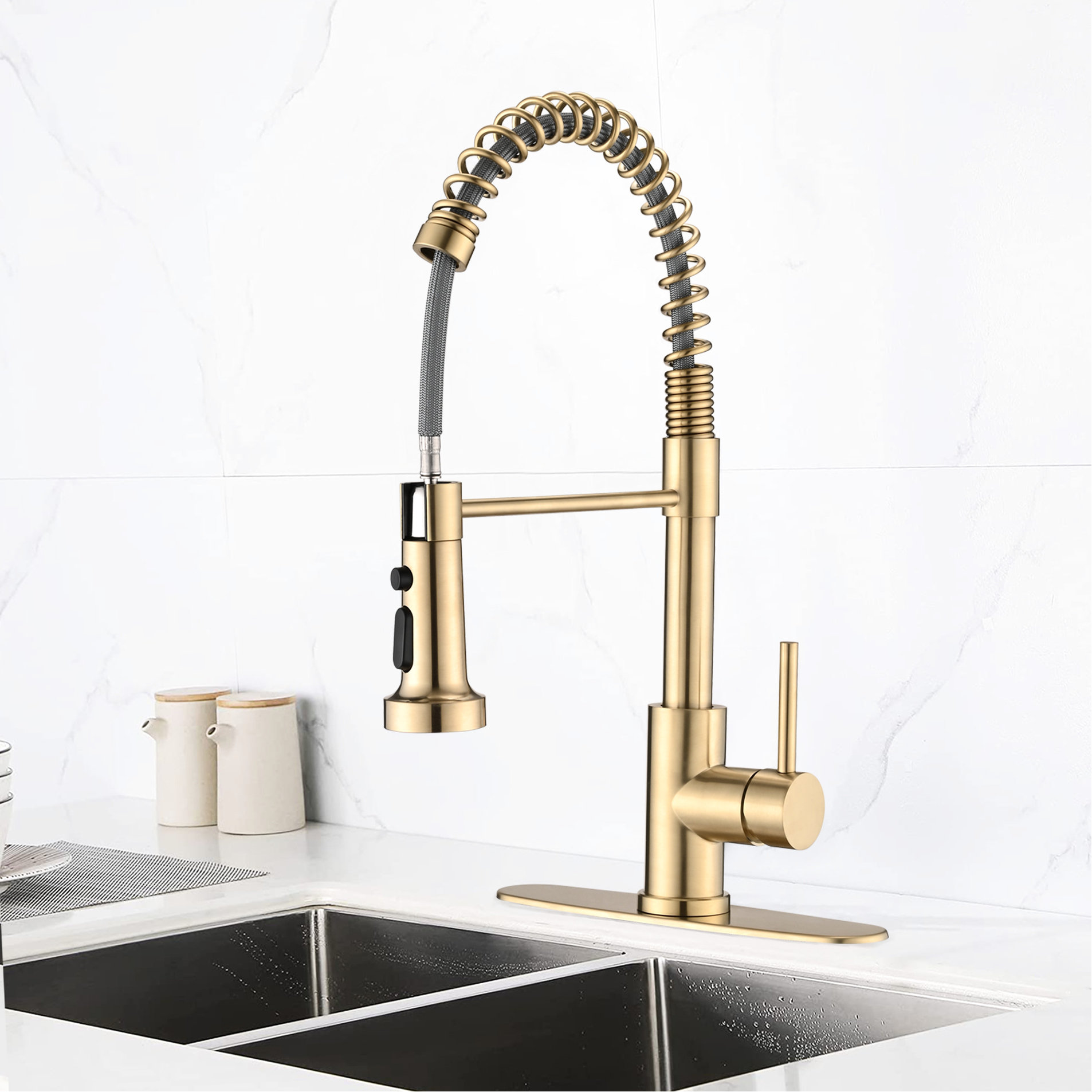 Ivy Bronx Kitchen Sink Faucet With Pull Down In Brushed Gold - Rust And ...