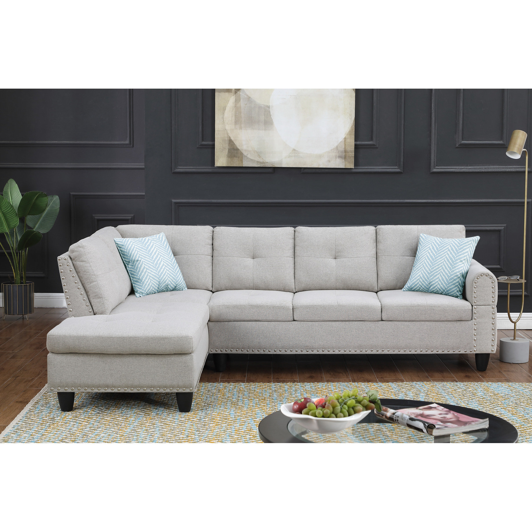 Latitude Run® 2 - Piece Left Hand Facing & Chaise , Gray Linen Blend L ...